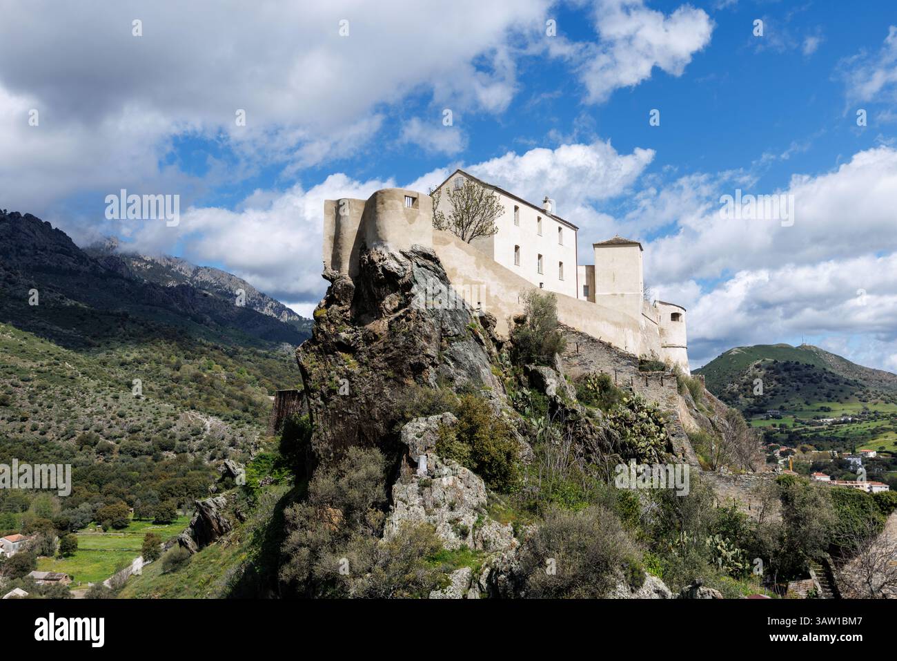 Corte, France. 15th Apr, 2025. View of the old town of Corte in the ...