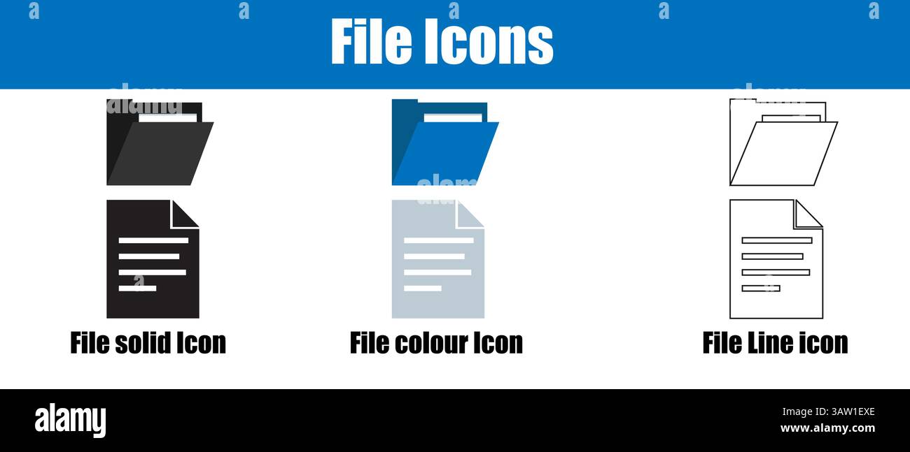 Collection of File Folder and Document Icons in Various Styles Stock ...