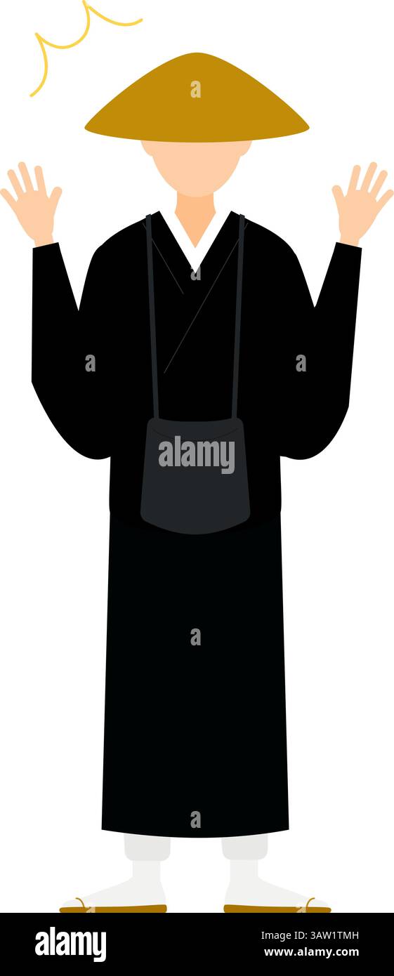 Simple illustration of a buddhist monk surprised, he opens his arms ...