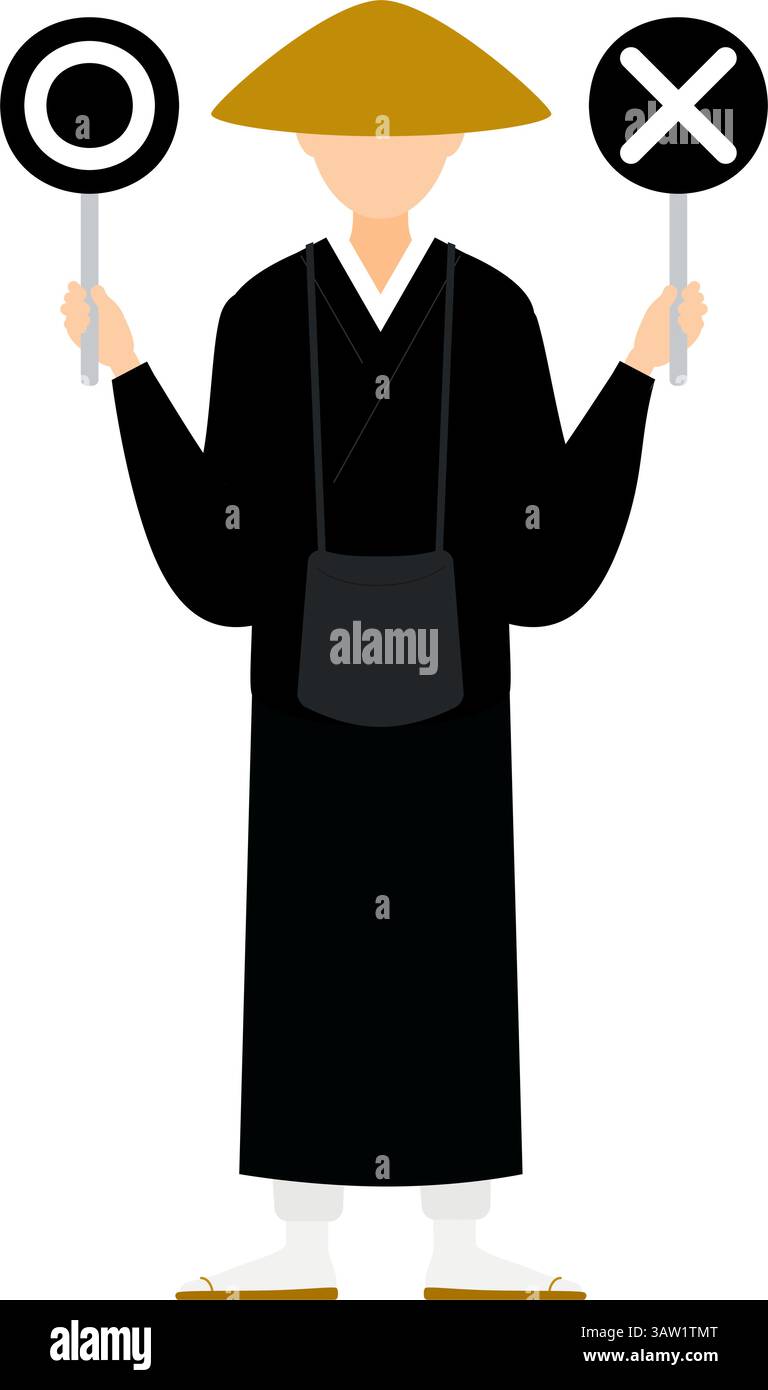 Simple illustration of a buddhist monk holding a maru-batu stick ...