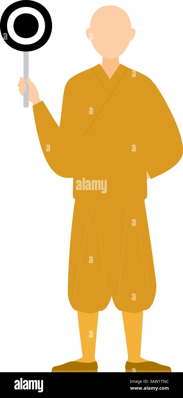 Simple illustration of a buddhist monk holding a maru stick, Vector ...