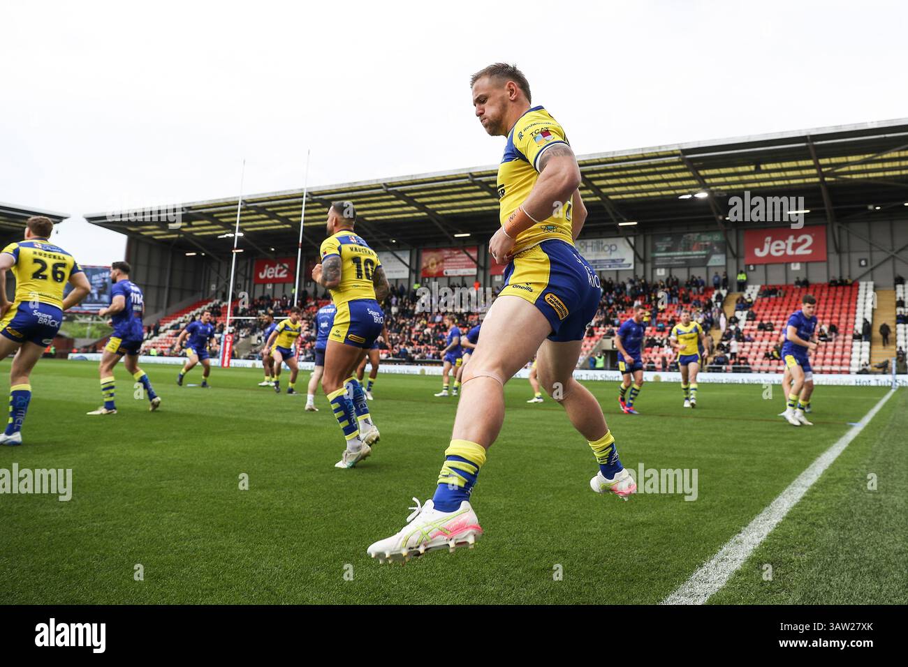 Leigh, UK. 19th Apr, 2025. Matt Dufty of Warrington Wolves during the ...