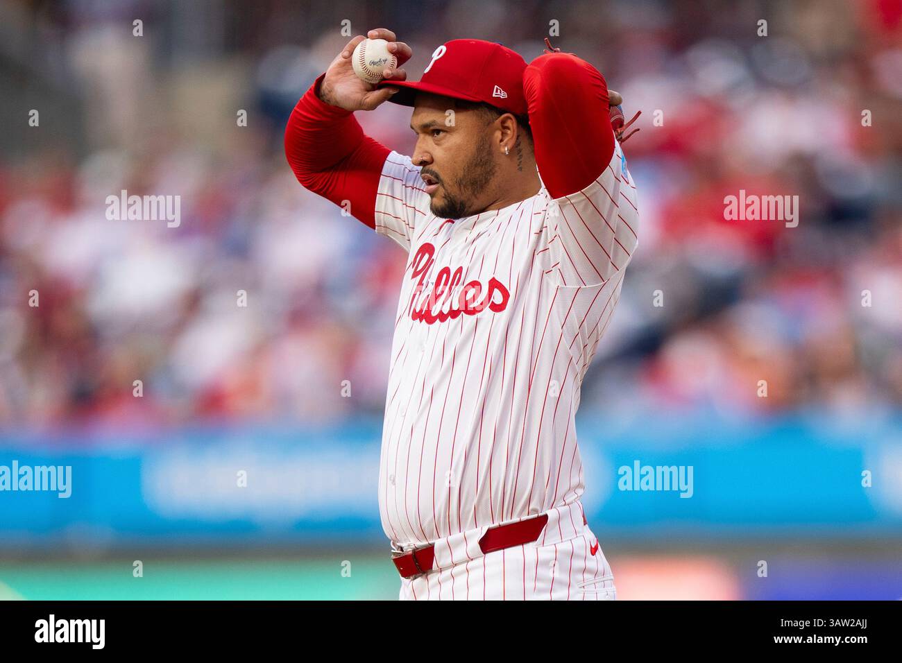 Philadelphia Phillies starting pitcher Taijuan Walker looks on during the baseball game against ...