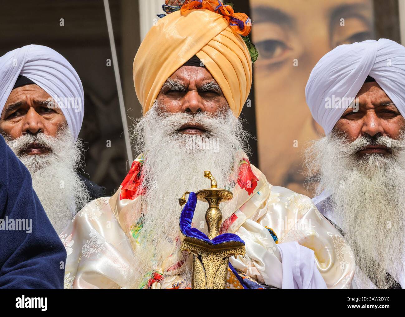 London, UK. 19th Apr, 2025. A group in traditional Sikh dress and ...
