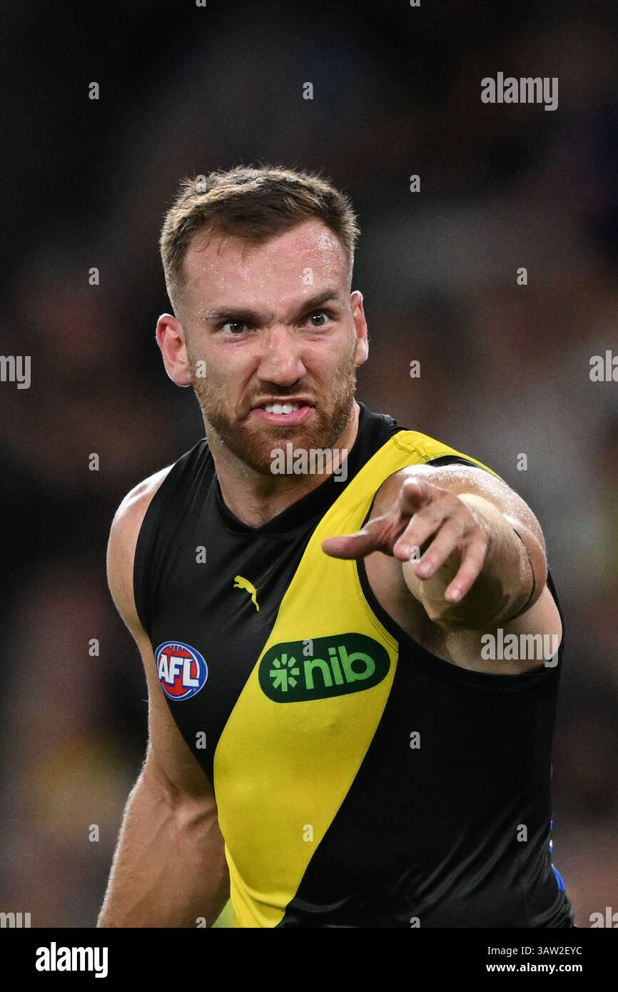 Melbourne, Australia. 19th Apr, 2025. Noah Balta of Richmond reacts in ...