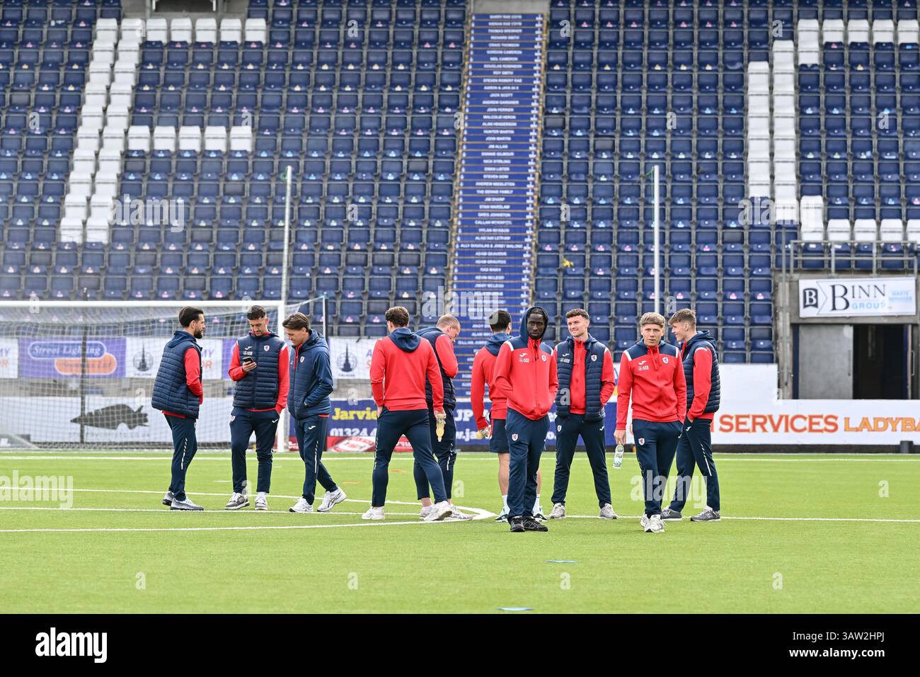Falkirk, Scotland, UK. 19th April, 2025. Raith Rovers players walk the ...