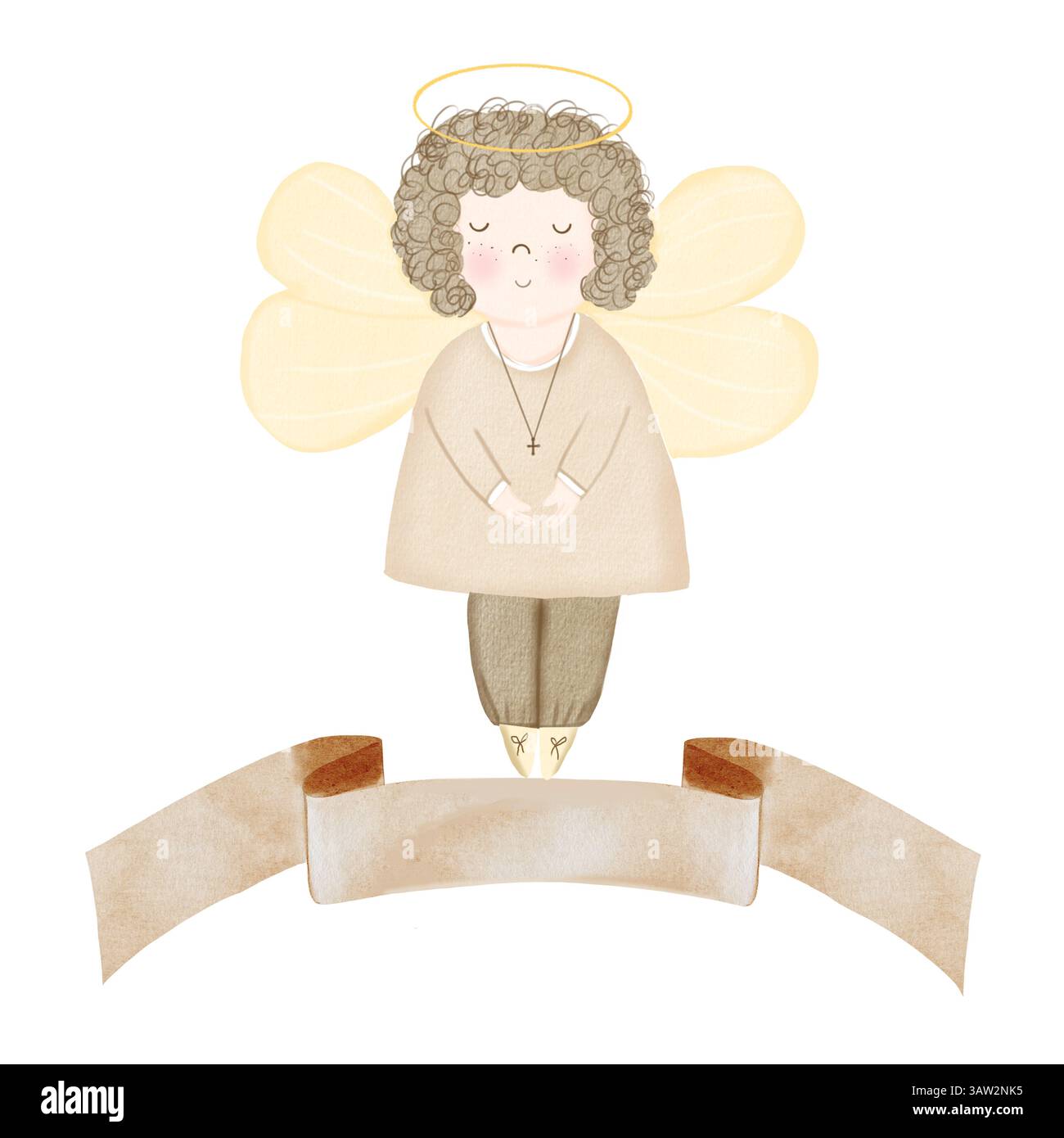 Baby baptism watercolor card. Illustrations angel on isolated white ...