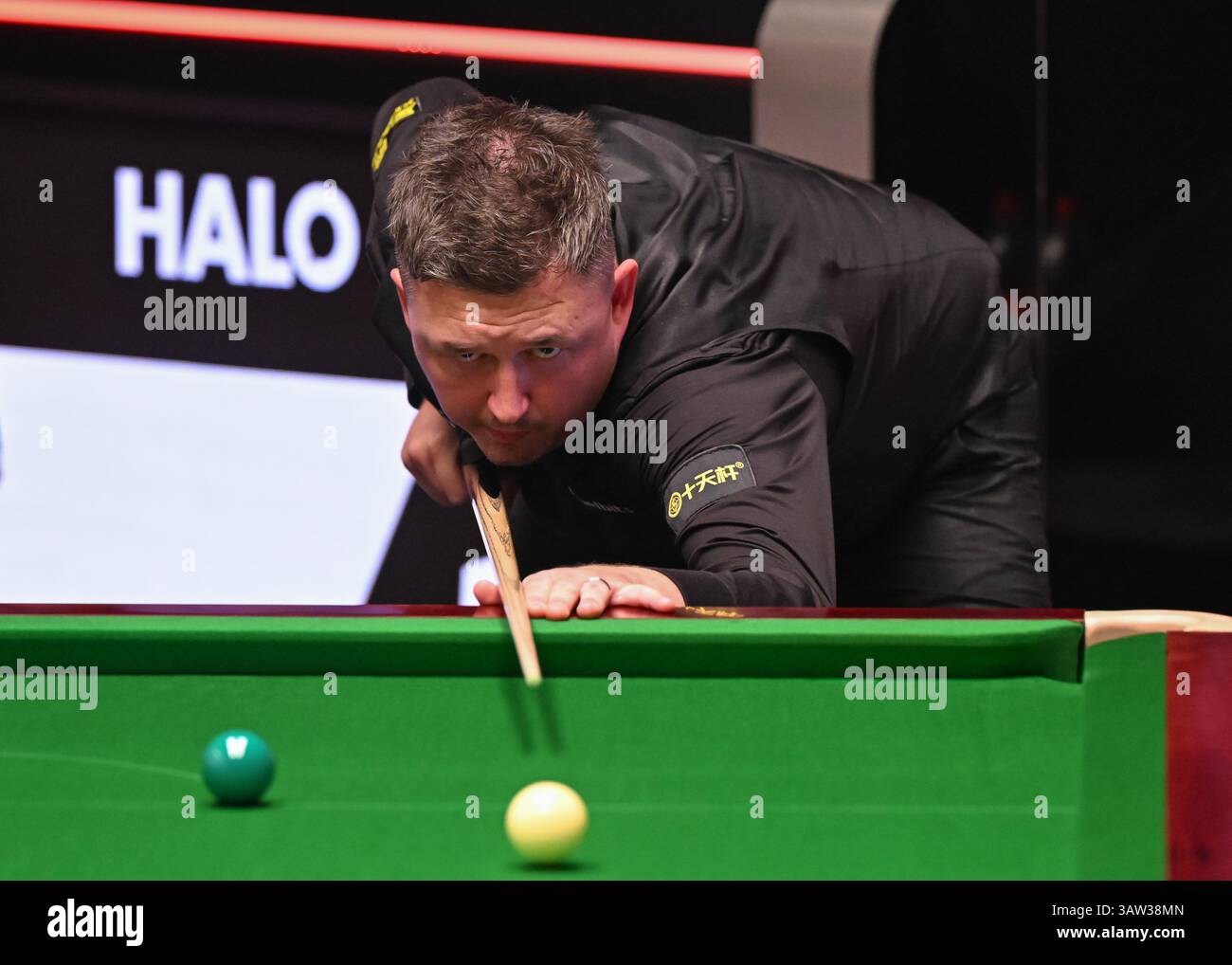 Sheffield, England, 19th April 2025. Kyren Wilson takes a shot during ...