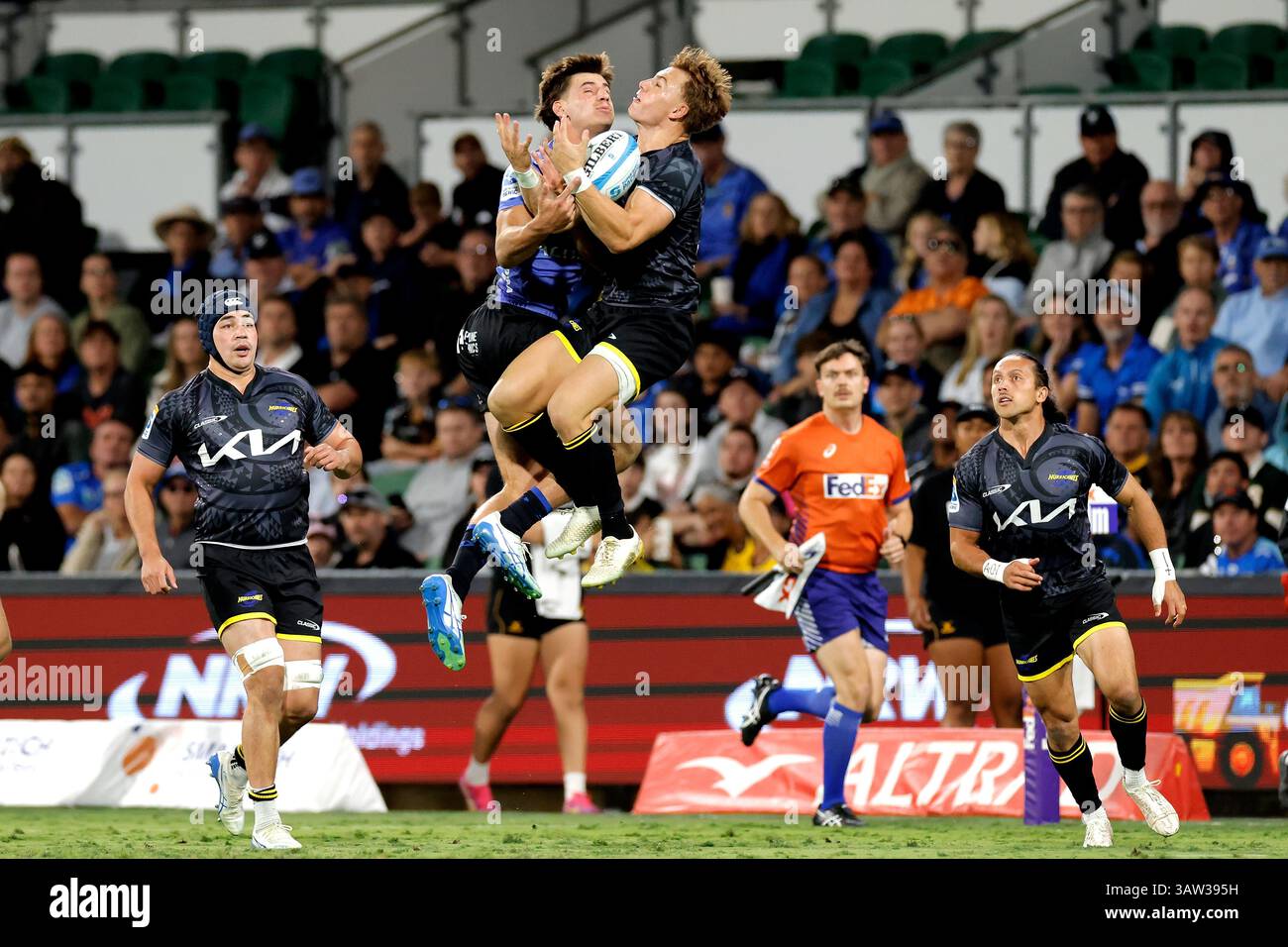Perth, Australia. 19th Apr, 2025. Ruben Love of the Hurricanes wins the ...