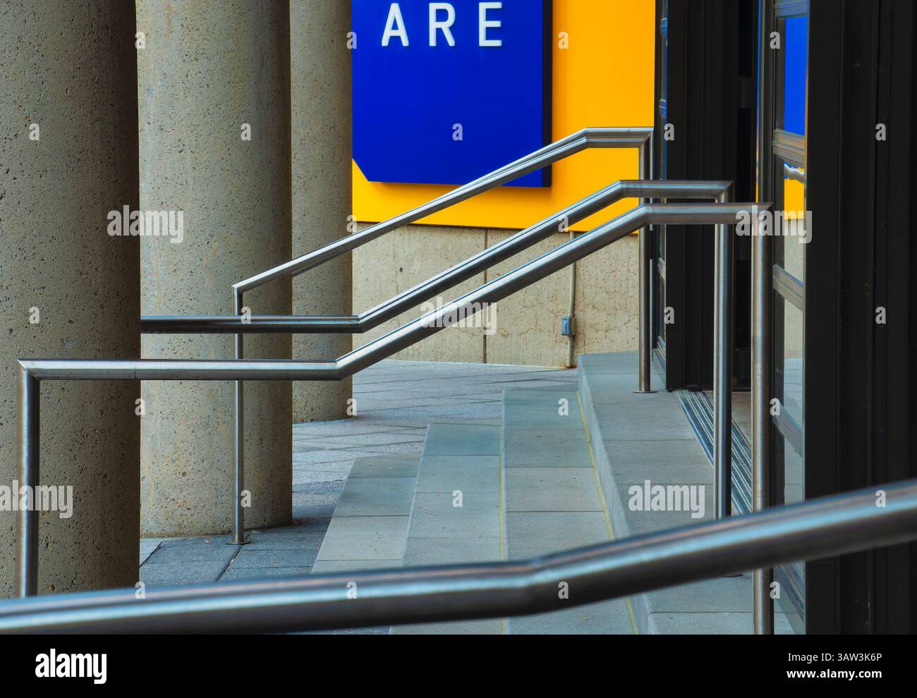 Large concrete pillars outside a downtown office building Stock Photo ...