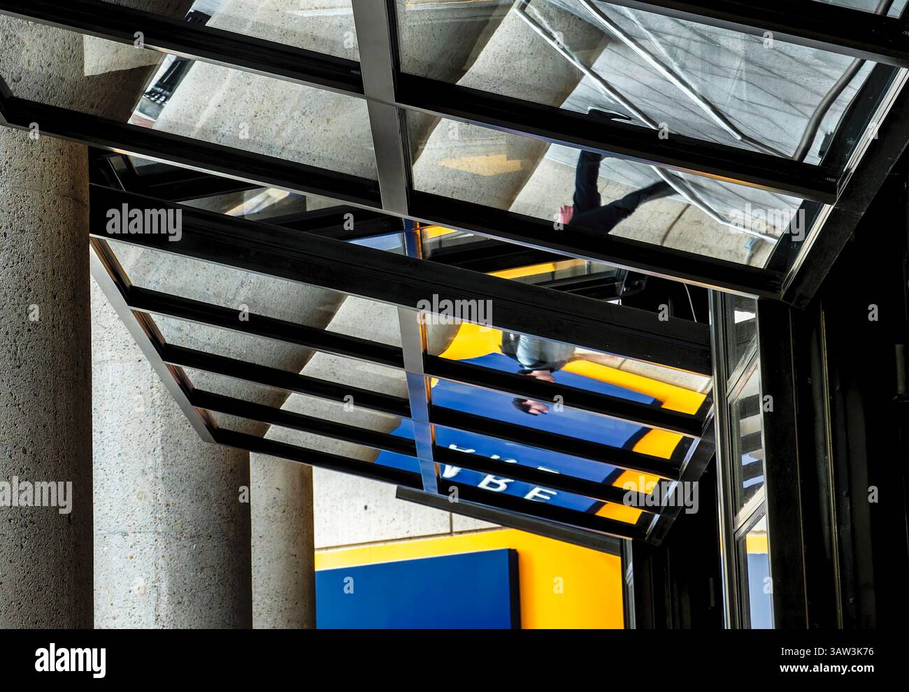 Large concrete pillars outside a downtown office building Stock Photo ...