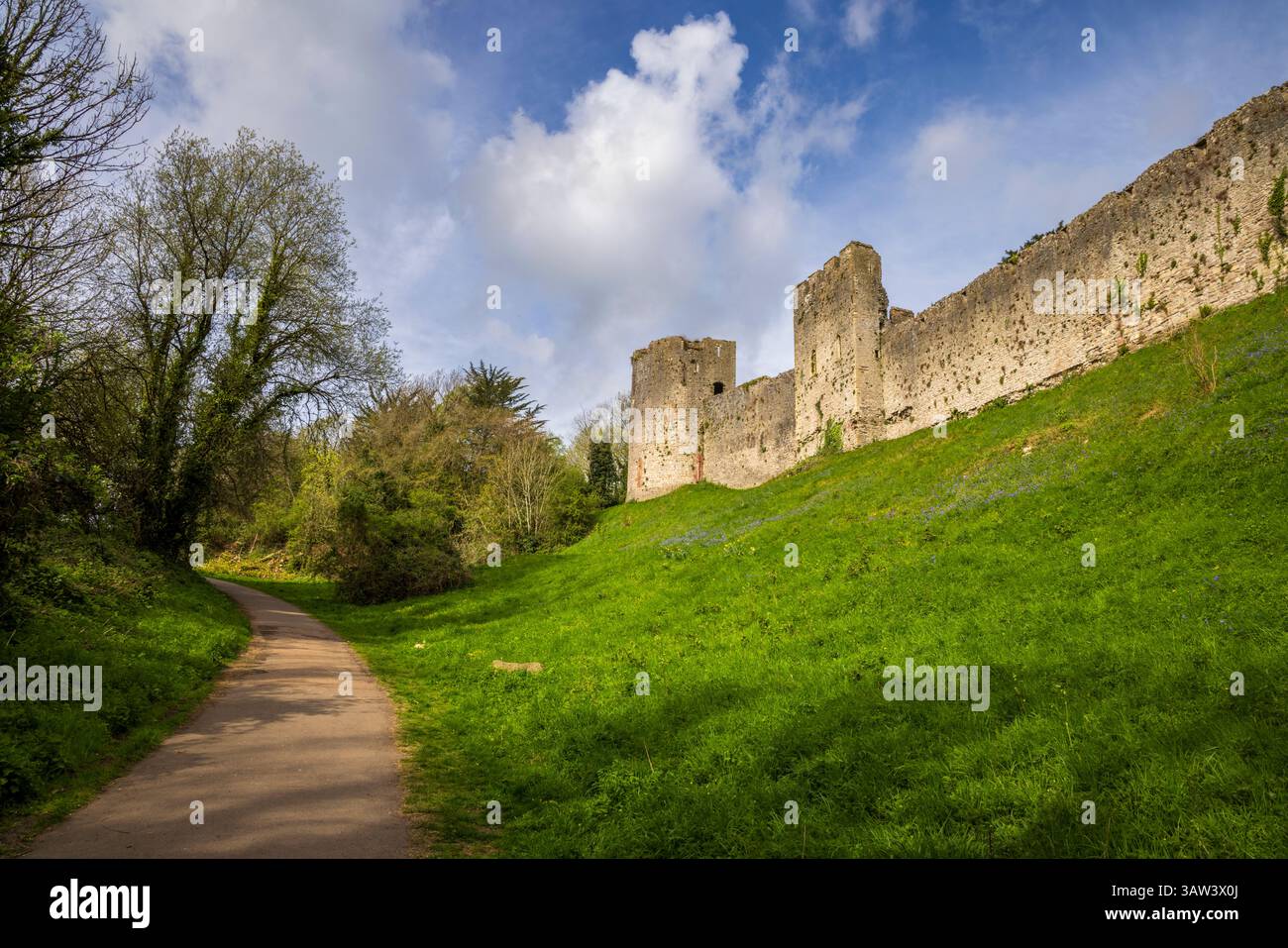 The path through “The Dell” below the walls of Chepstow castle ...