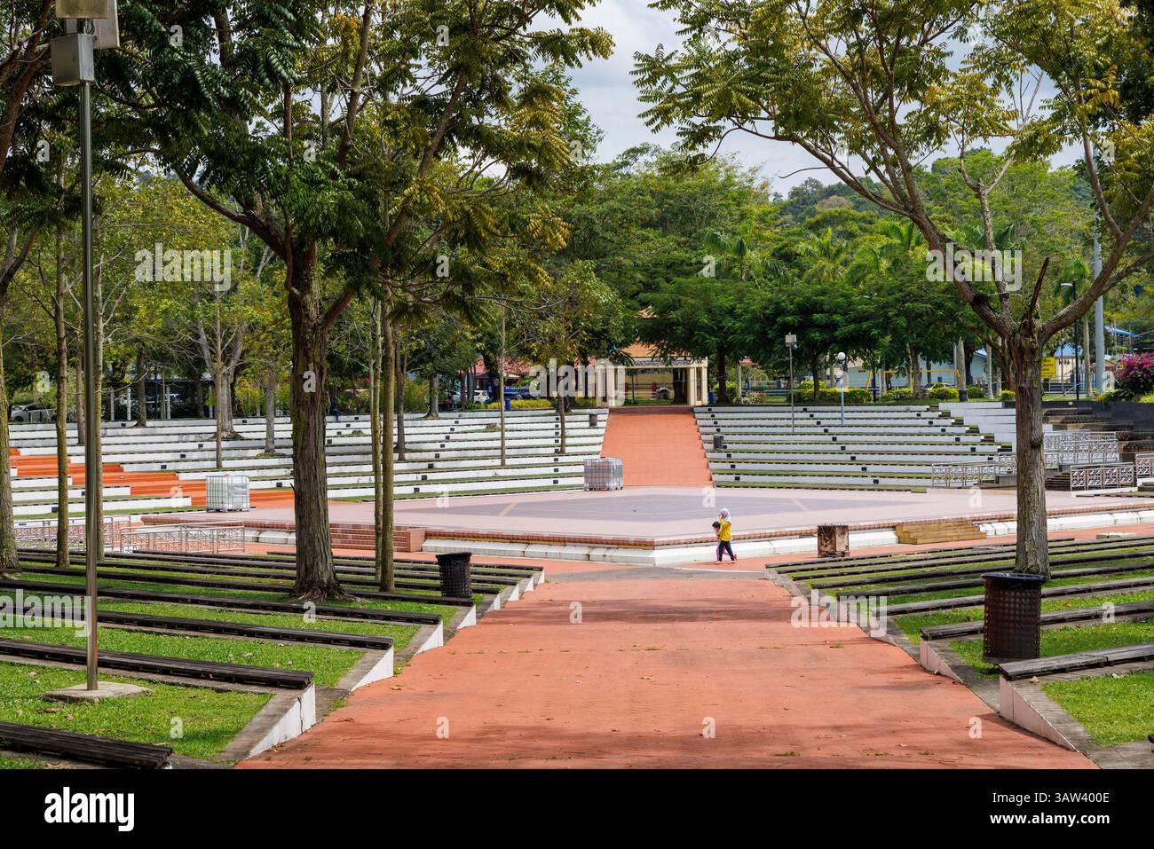 Seating area, Miri City Fan park, Miri, Malaysia Stock Photo - Alamy