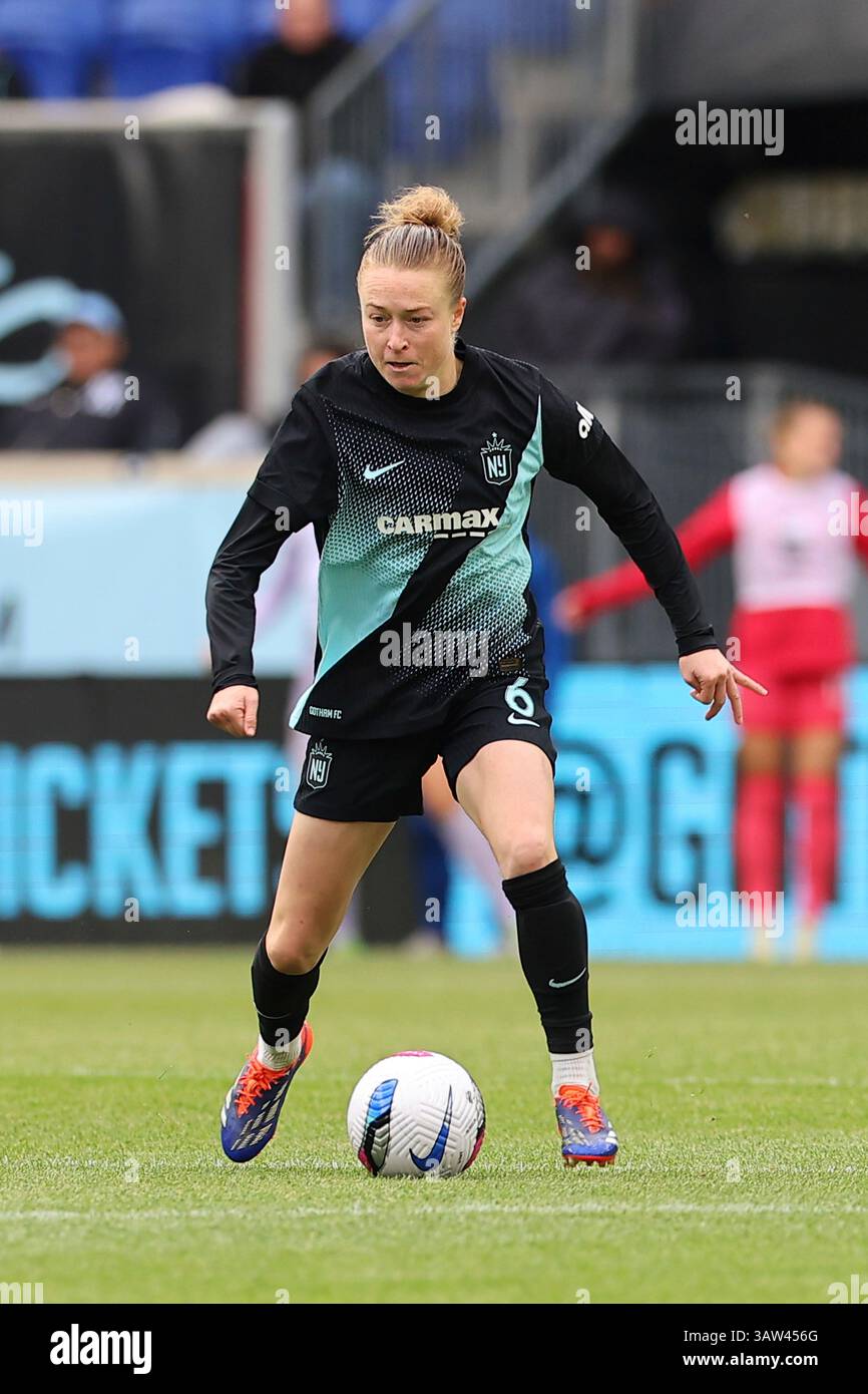 HARRISON, NJ - APRIL 13: Emily Sonnett #6 of NJ/NY Gotham FC controls ...