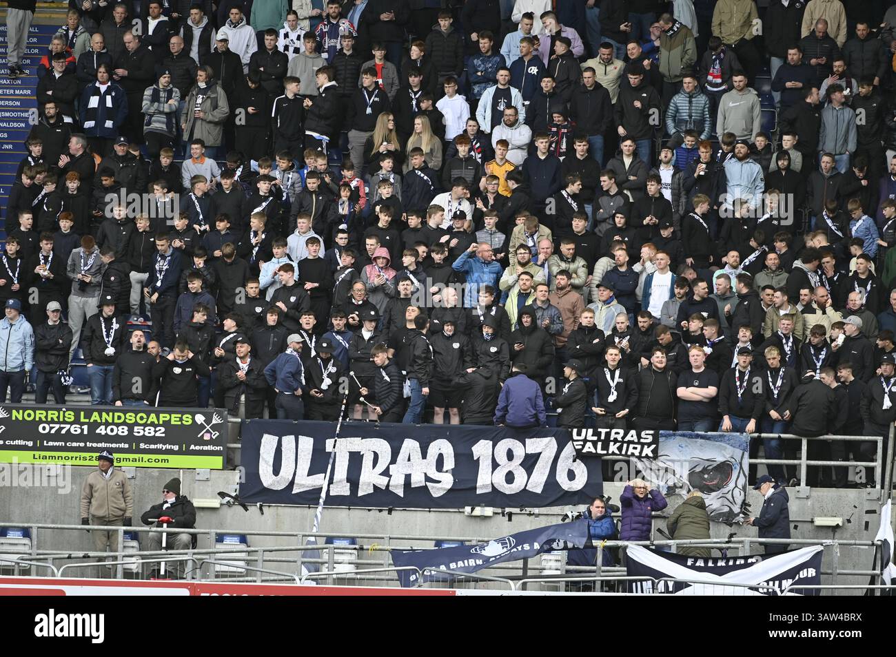 Falkirk, Scotland, UK. 19th April, 2025. Falkirk fans before the ...