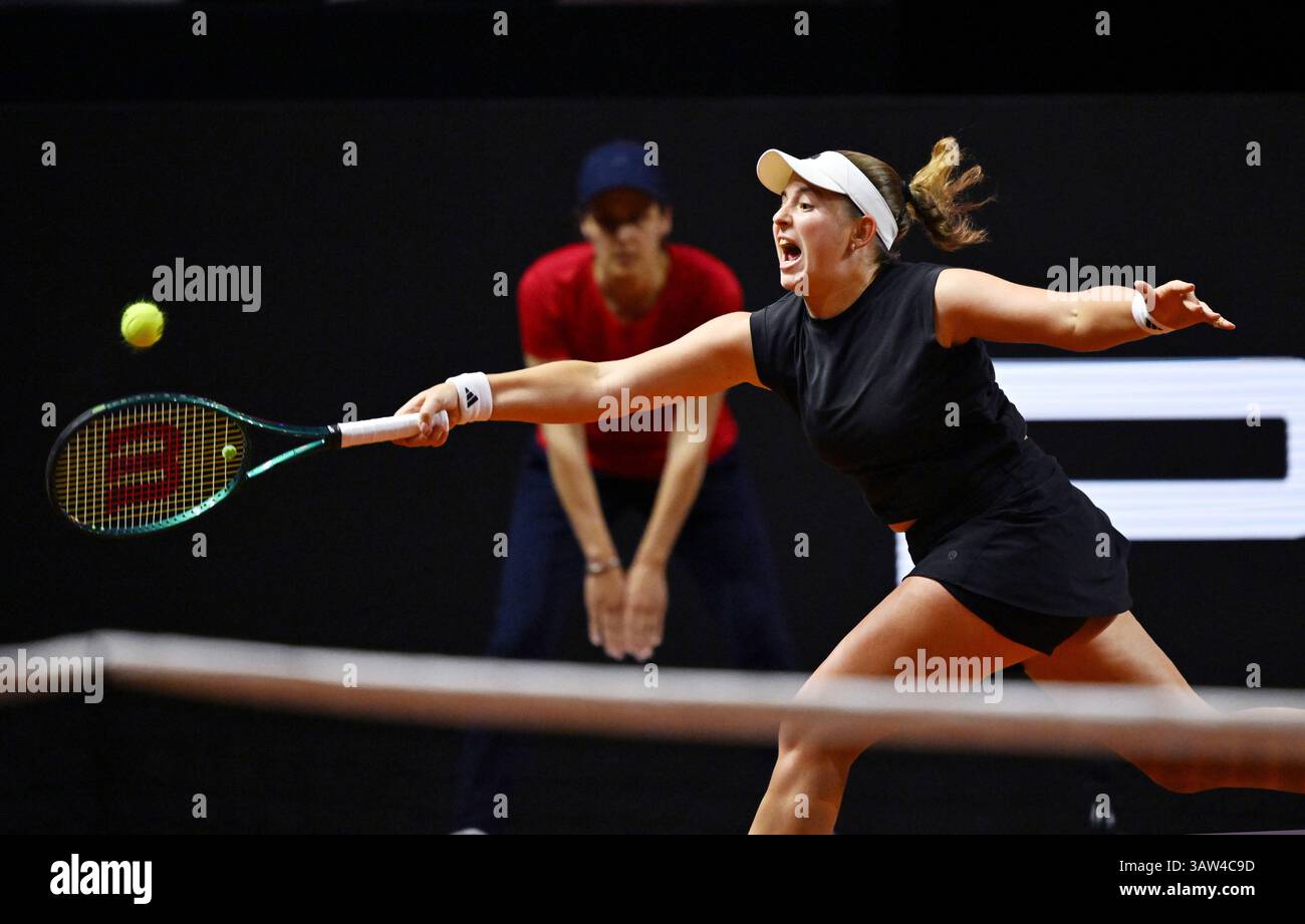 Latvia's Jelena Ostapenko in action against Poland's Iga Swiatek during their women's singles ...