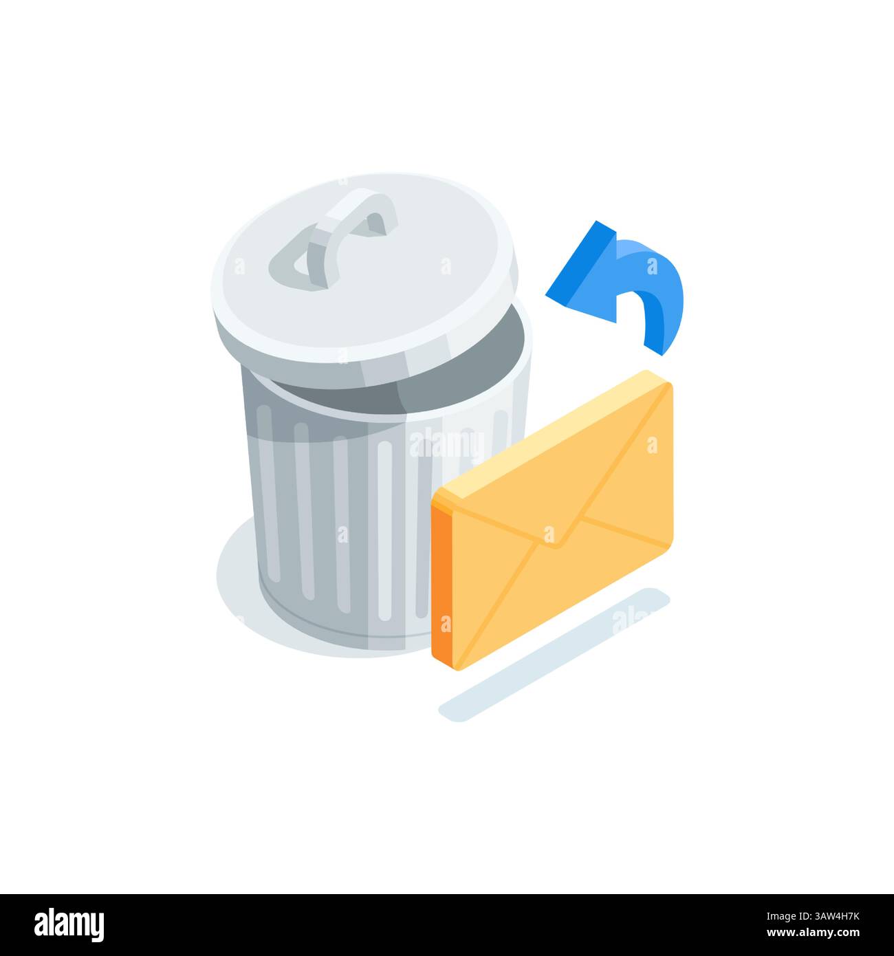 isometric vector trash can and envelope, in color on white background ...