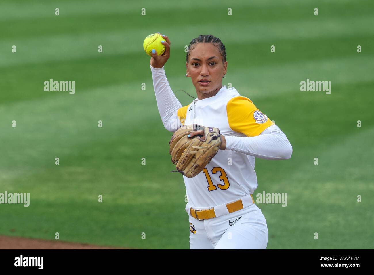 AUSTIN, TX - APRIL 18: LSU infielder Danieca Coffey (13) warms up ...