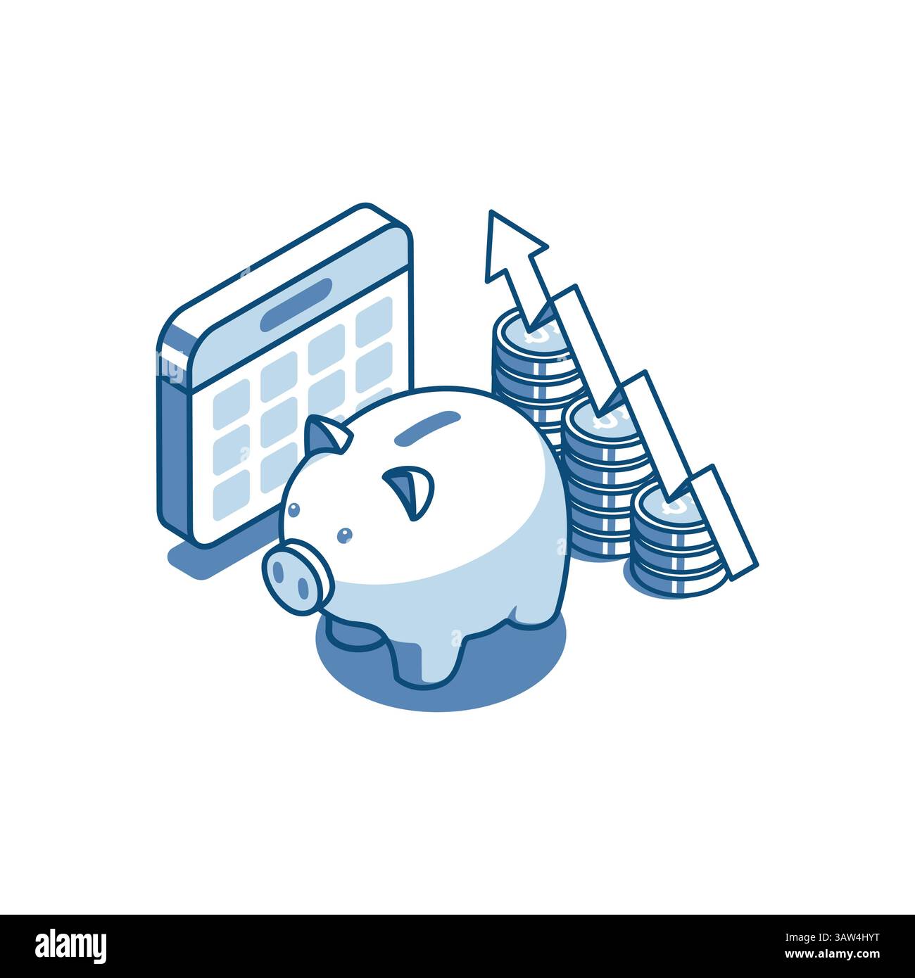 isometric vector linear icon piggy bank with calendar and chart of ...