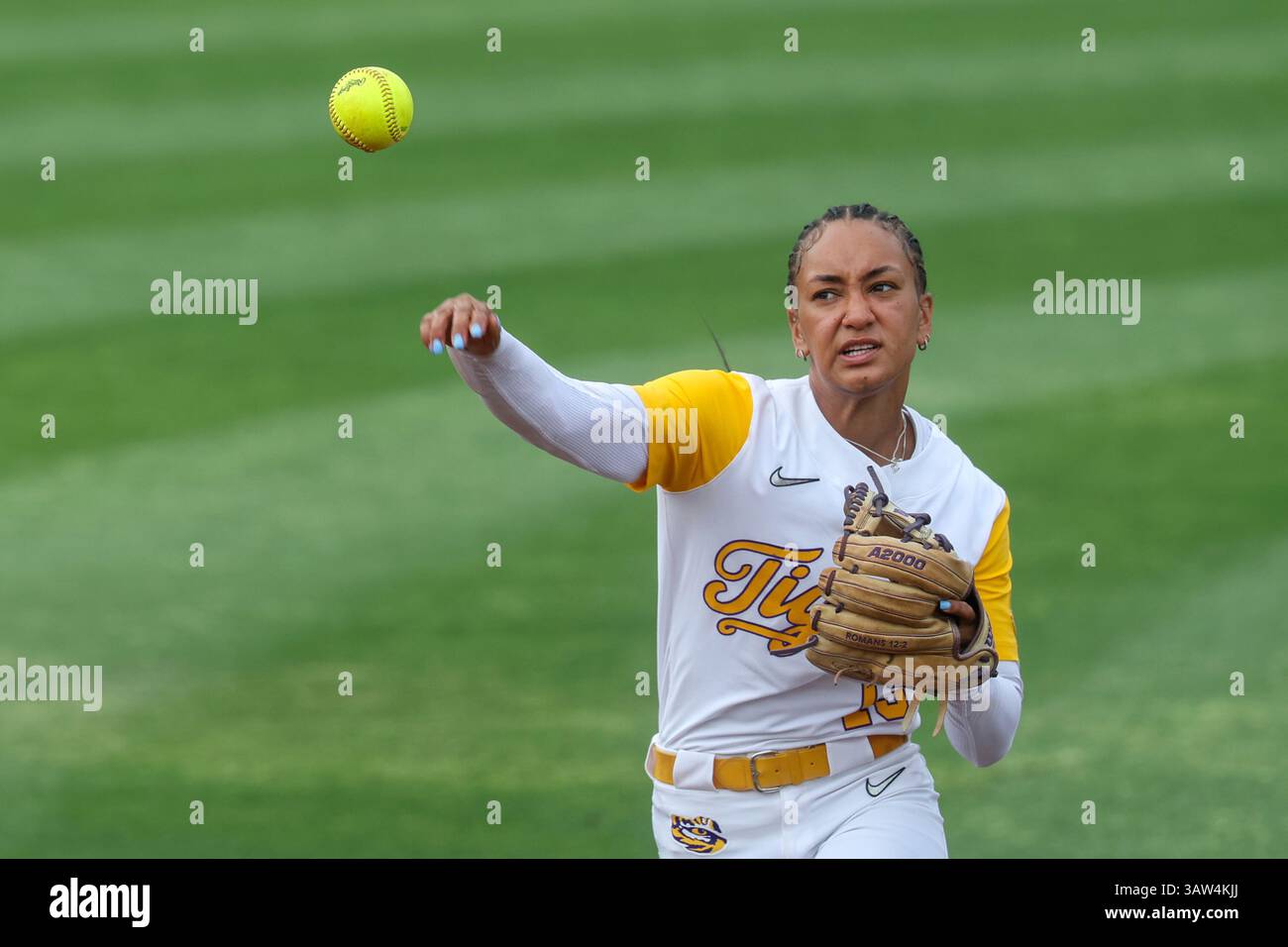 AUSTIN, TX - APRIL 18: LSU infielder Danieca Coffey (13) warms up ...