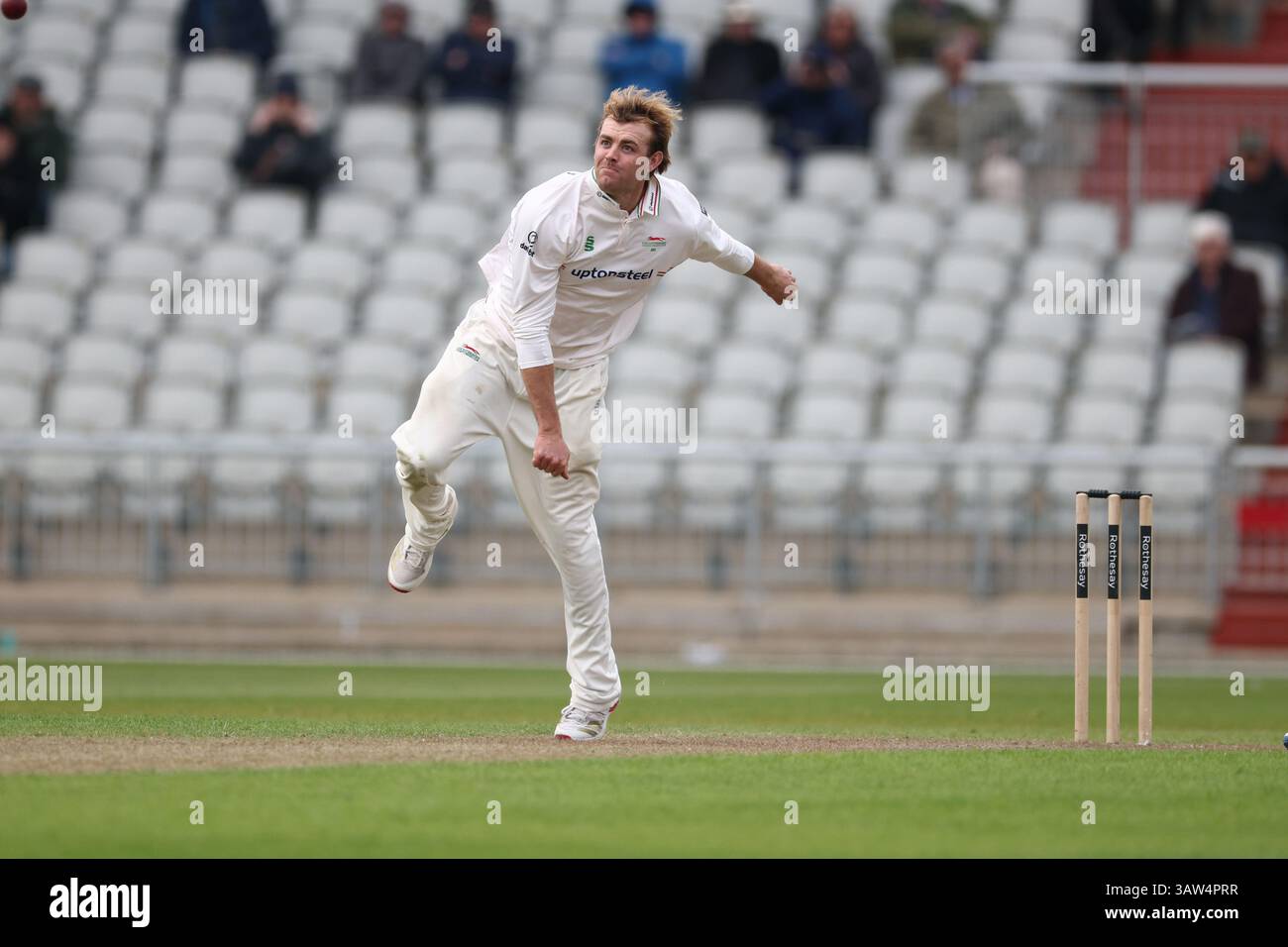 Manchester, United Kingdom, 19th April 2025. Leicestershire's Louis ...