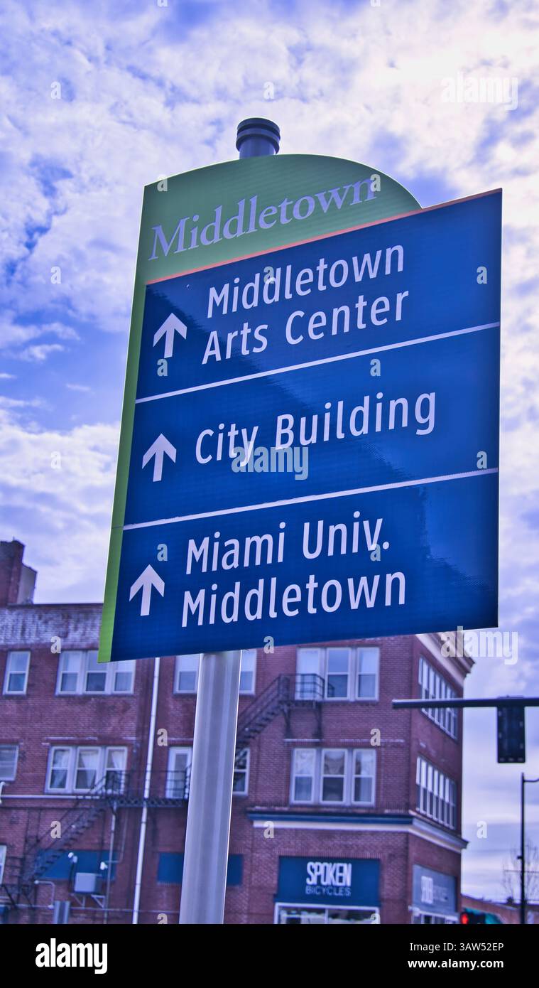 Tourist attractions sign in downtown Middletown Ohio USA 2025 Stock ...