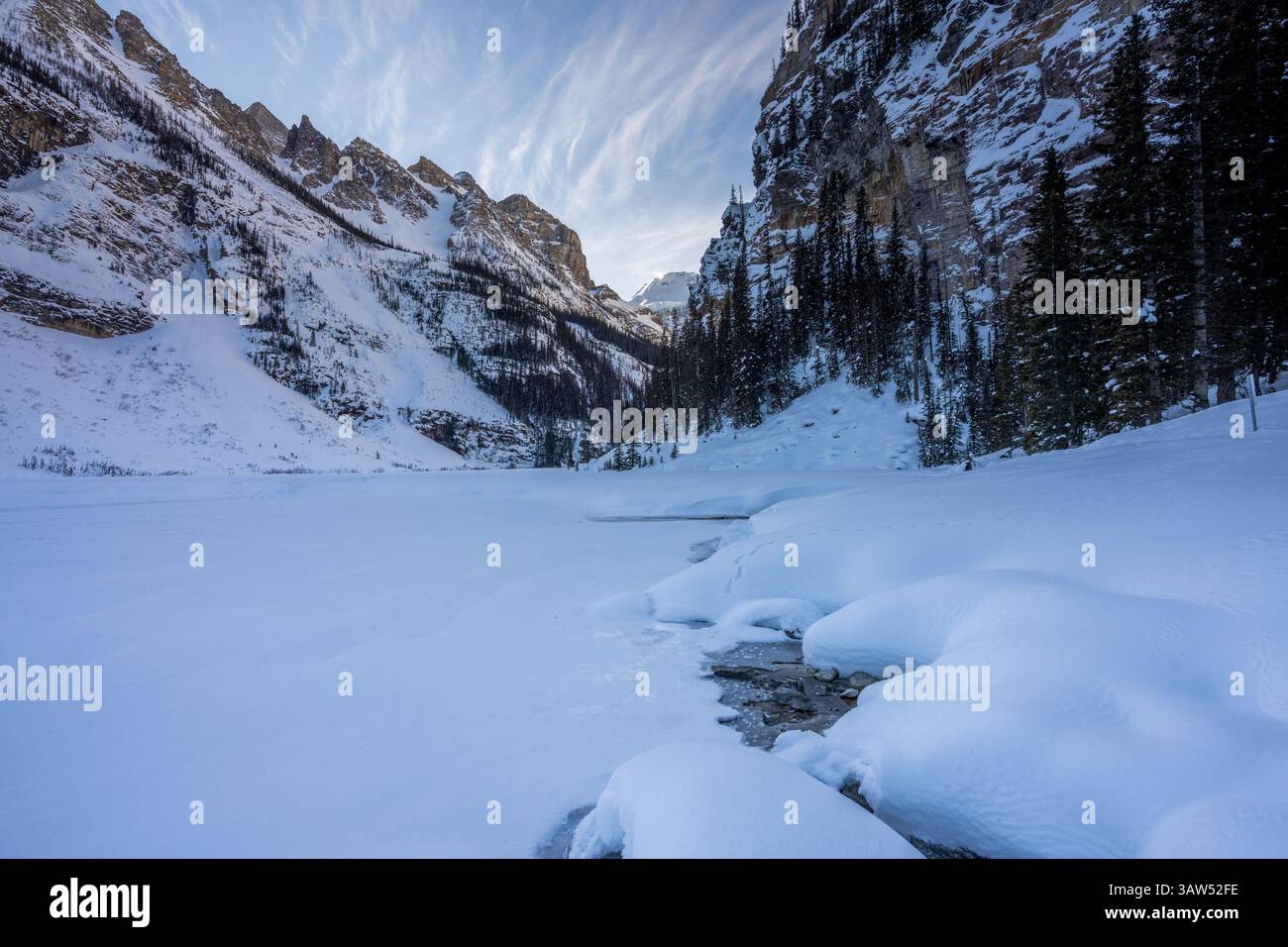 Lake Louise frozen in winter. Beautiful scenery in Banff National Park ...
