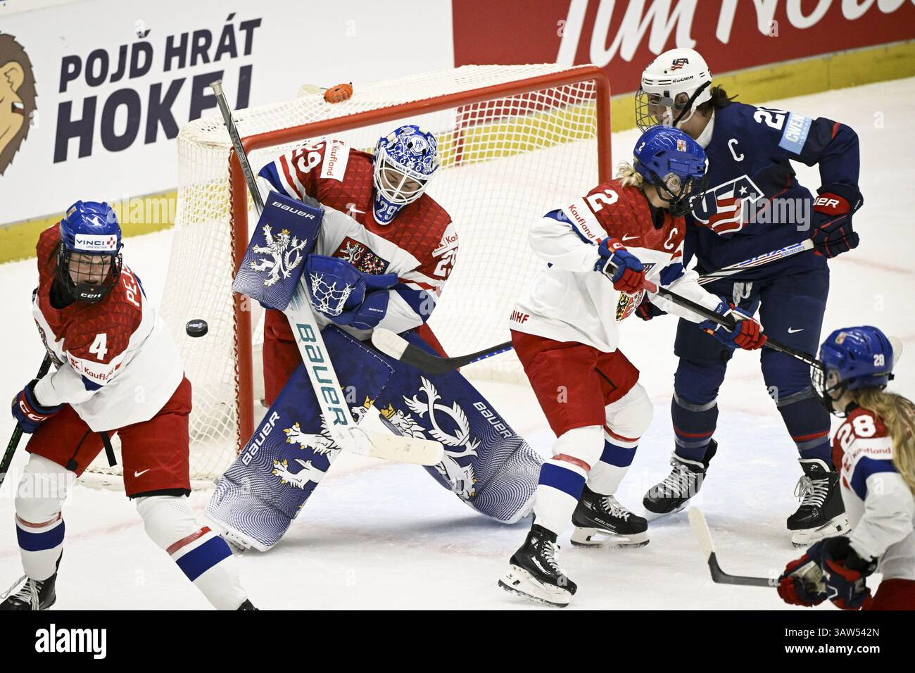 Czechia's goalkeeper Klara Peslarova with Daniela Pejsova, Aneta Tejralova and Noemi Neubauerova ...
