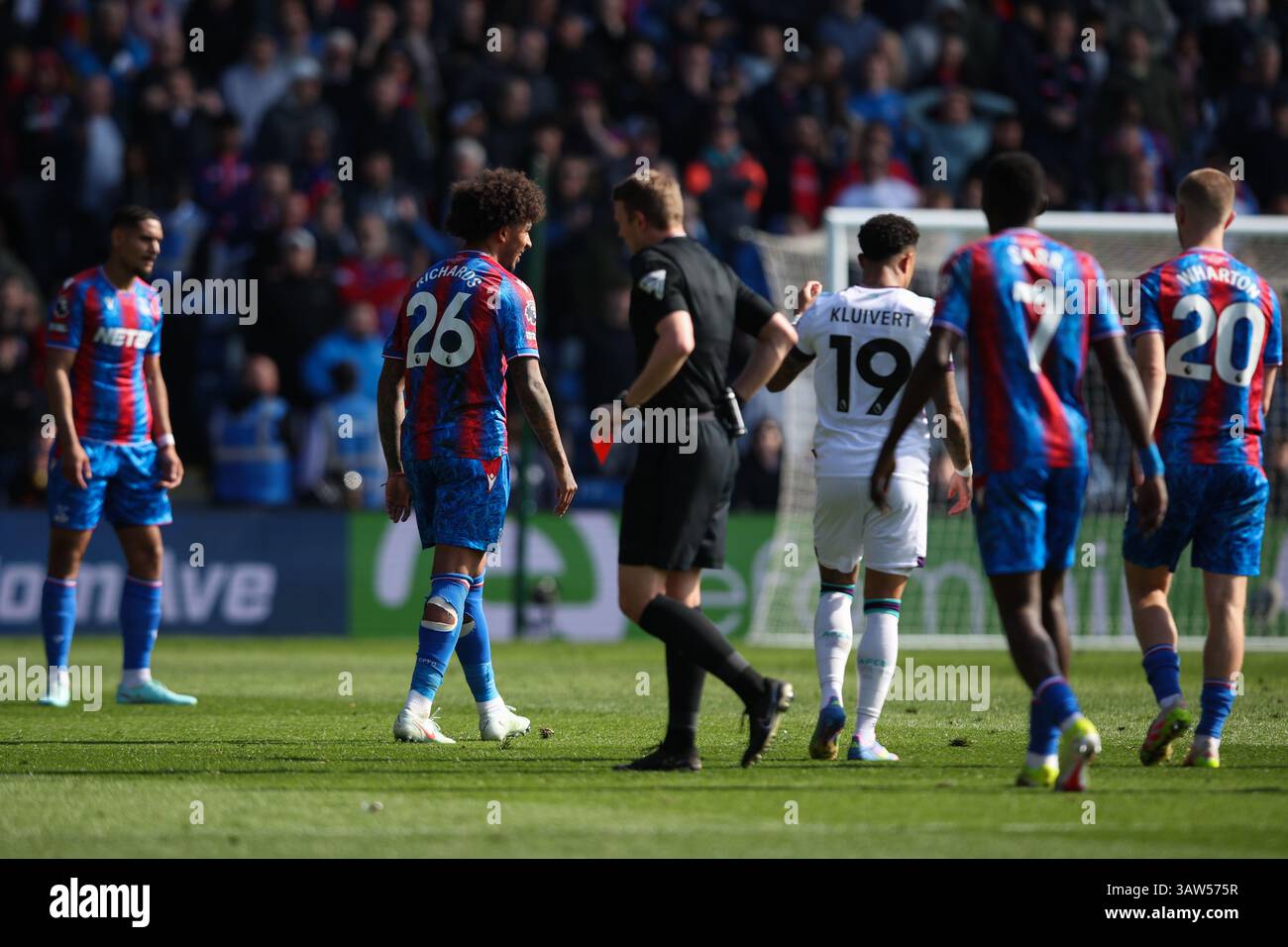 LONDON, UK - 19h Apr 2025: Chris Richards of Crystal Palace is shown a ...