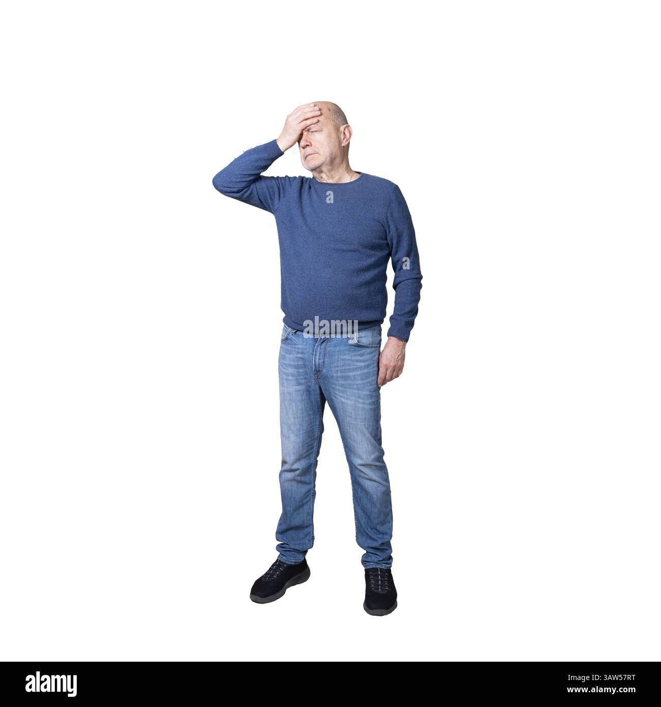 a man with his hand on his head with a headache on a transparent ...