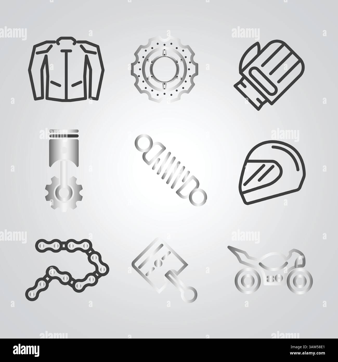 Motorcycle parts icons, helmet, gloves, jacket, Gear, motorcycle parts ...
