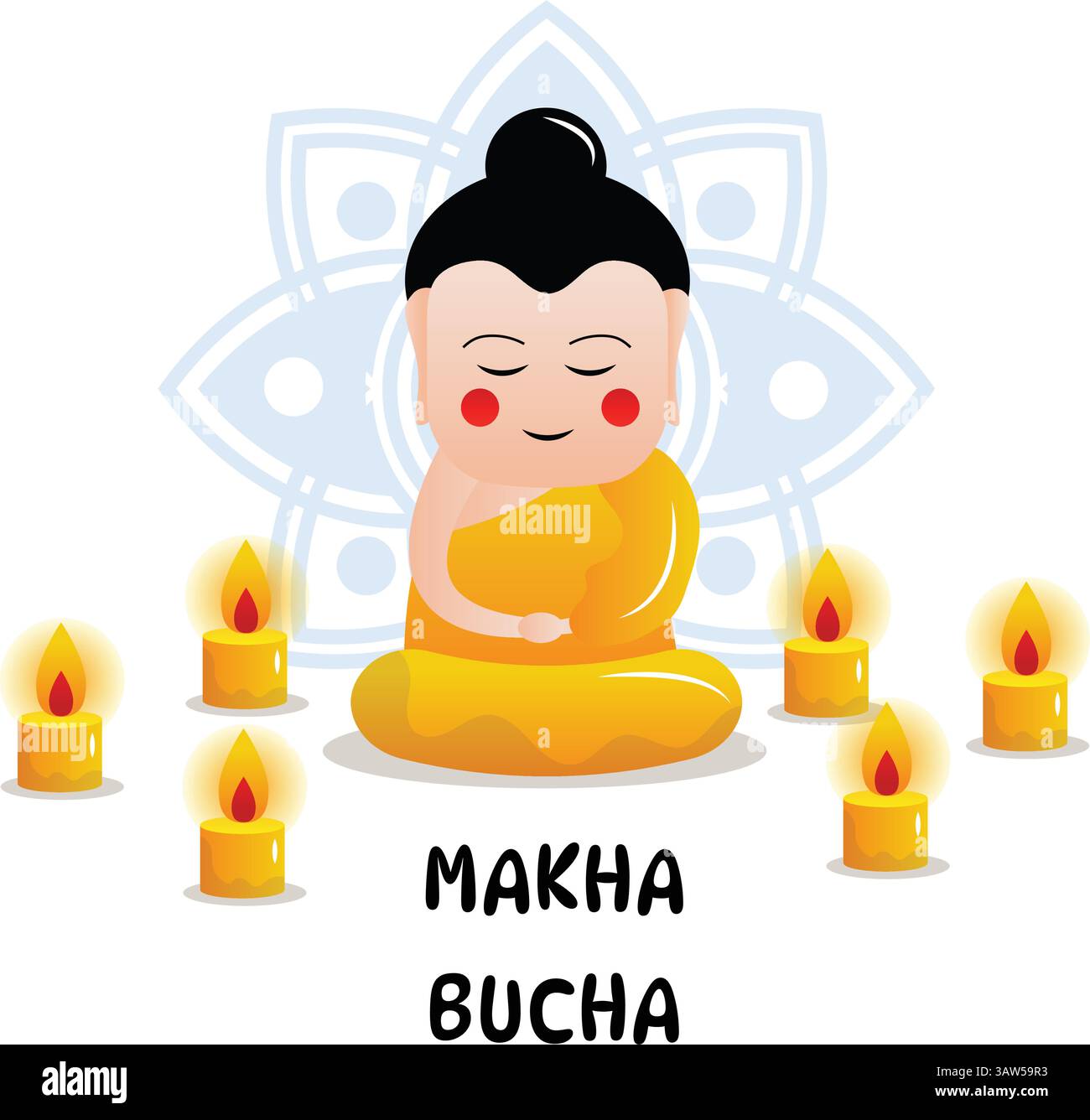 Makha Bucha Buddhist Holiday Celebration Vector Illustration Stock ...