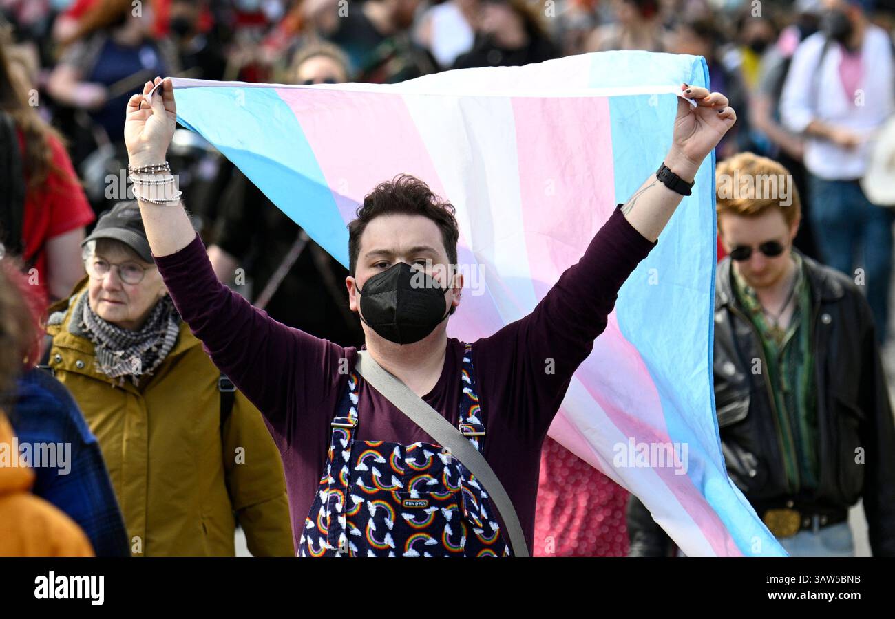 People from trans rights groups and community organisations take part ...