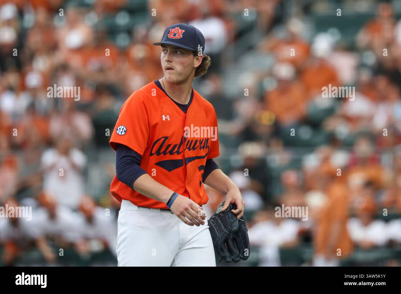 AUSTIN, TX - APRIL 18: Auburn pitcher Cade Fisher (3) looks to the ...
