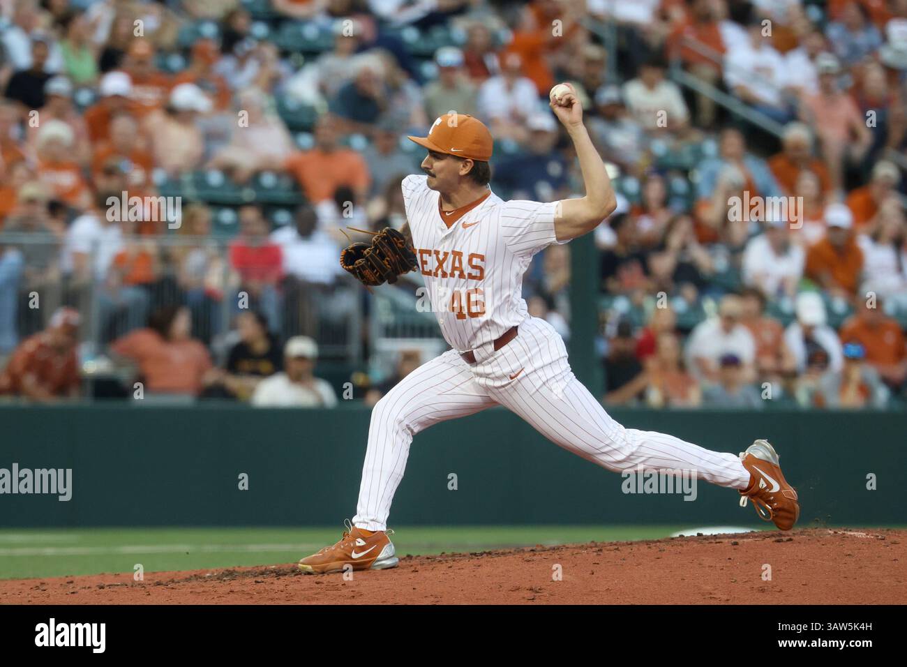 AUSTIN, TX - APRIL 18: Texas pitcher Ethan Walker (46) pitches the ball ...