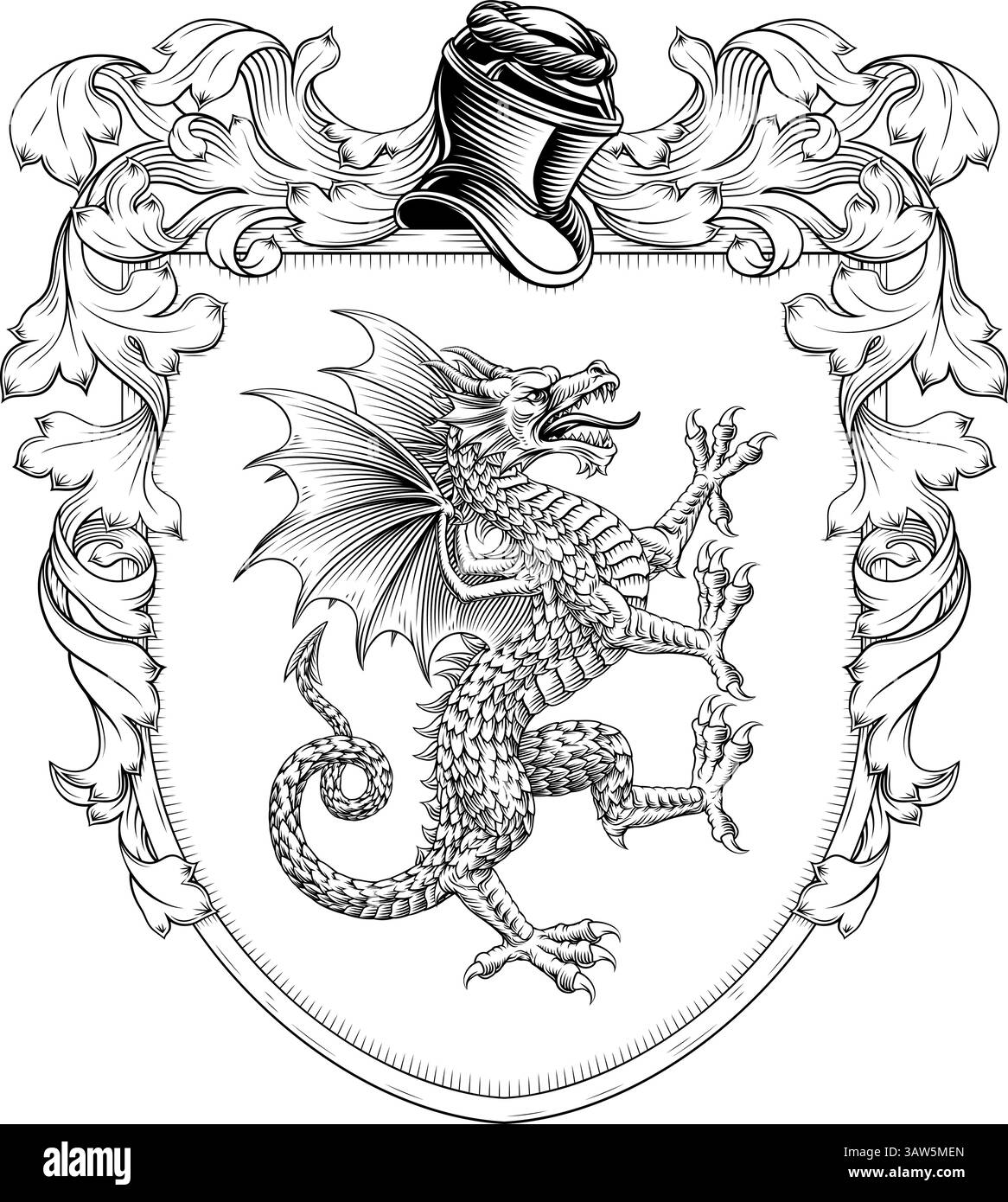 Dragon Coat of Arms Family Crest Heraldic Shield Stock Vector Image ...