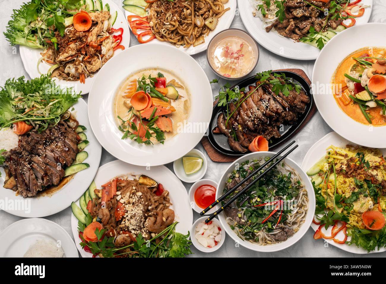 assortment of mixed popular traditional vietnamese food dishes on ...