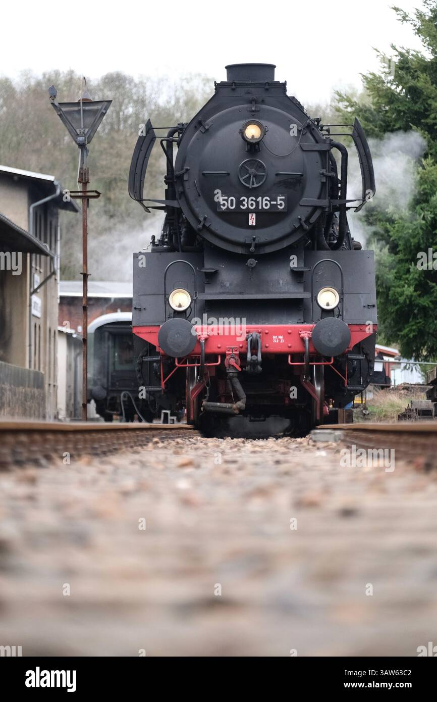 Schwarzenberg, Germany. 19th Apr, 2025. Steam locomotive 50 3616-5 with ...