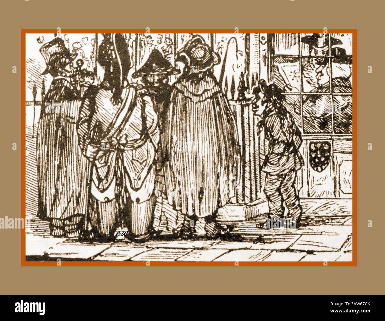 A cartoon drawing of a variety of differently dressed people looking ...