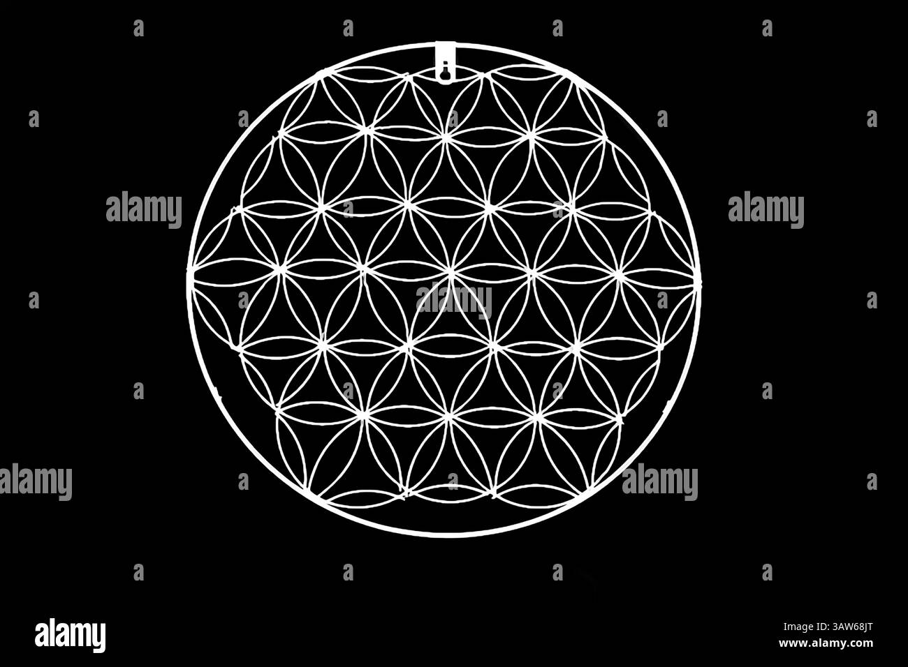white structure on black background with flower of life symbol, sacred ...