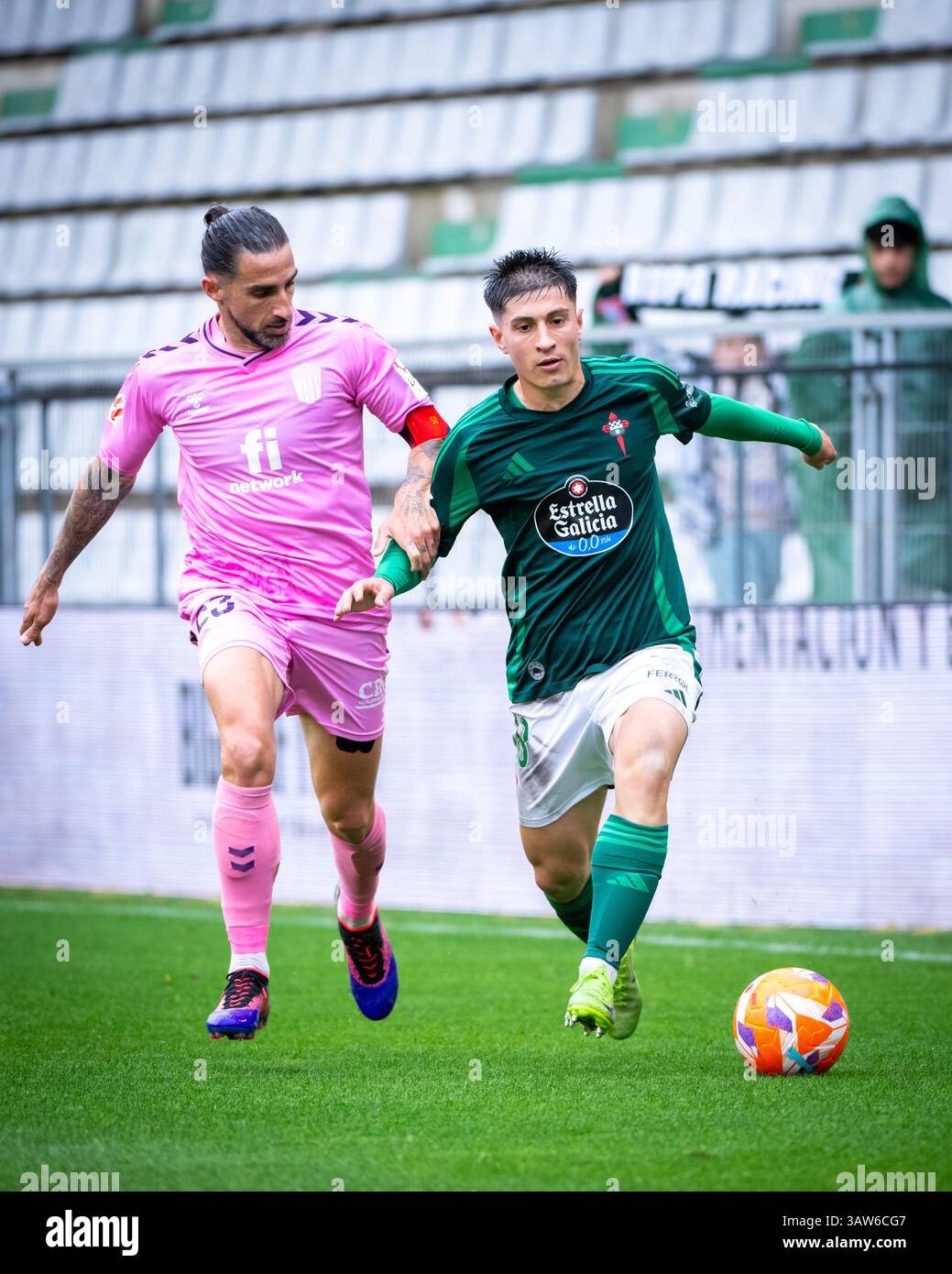 Ferrol, Spain. 19 April, 2025. Liga Hypermotion, Racing Club Ferrol vs Eldense. Marc Mateu and ...
