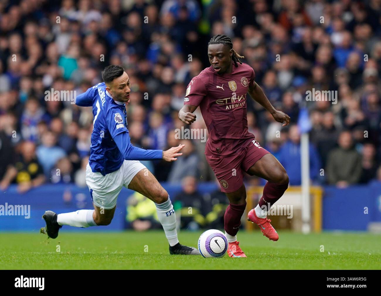 Liverpool, UK. 19th Apr, 2025. Dwight McNeil of Everton slips as he ...