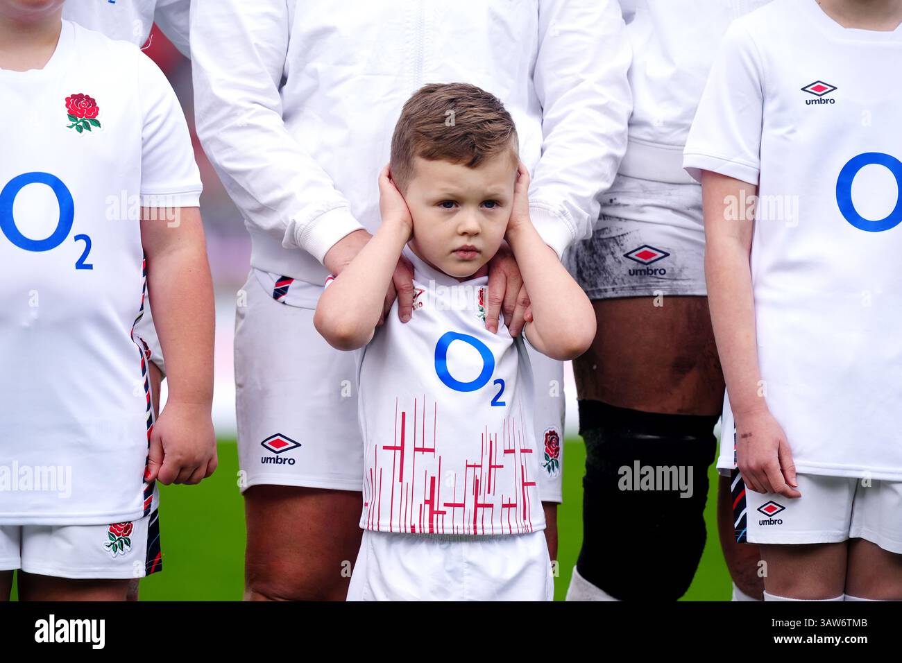 A mascot covers his ears during the anthems in the Guinness Women's Six ...