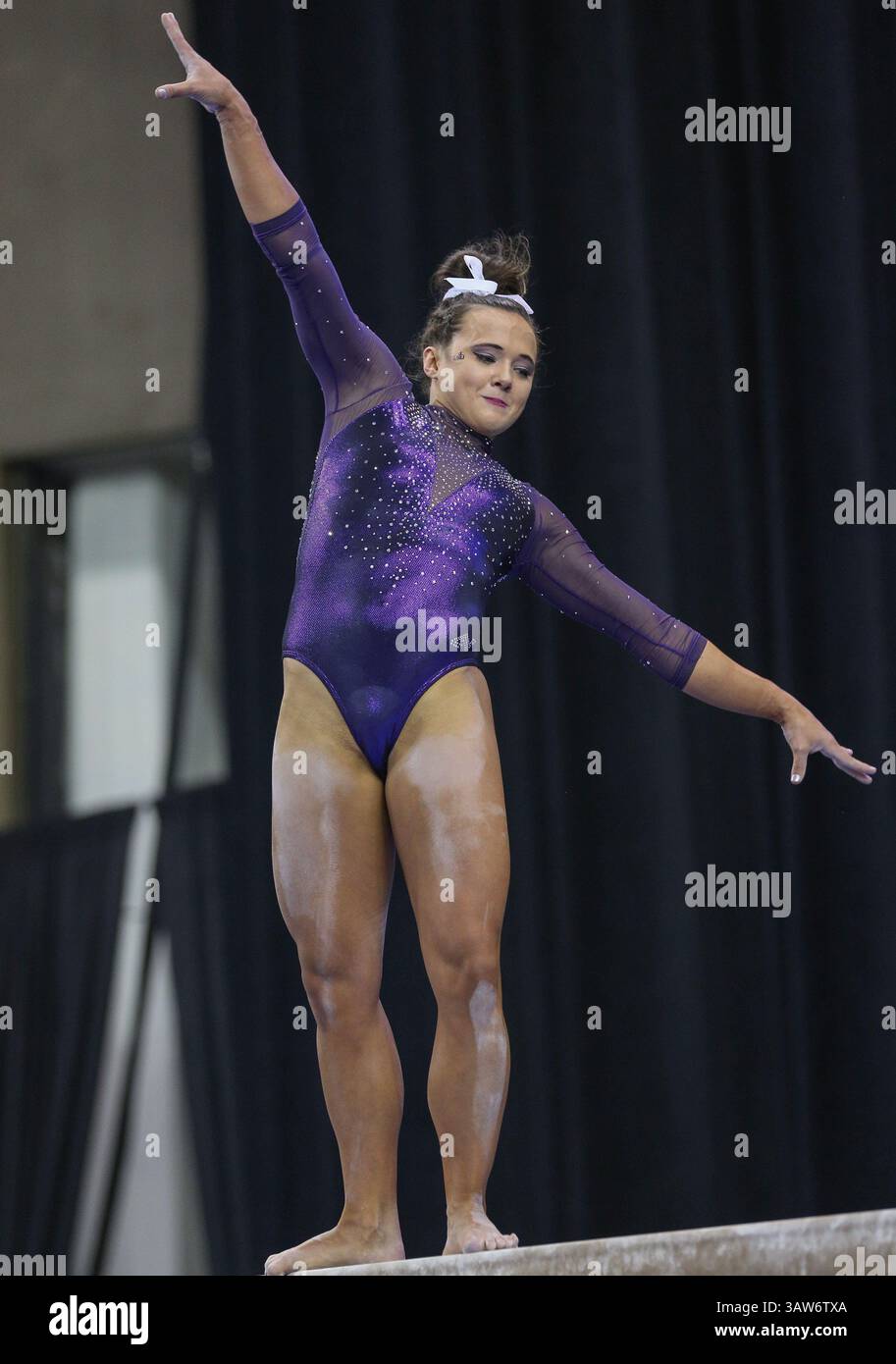 April 16, 2016: LSU's Ashleigh Gnat checks her balance while on the ...