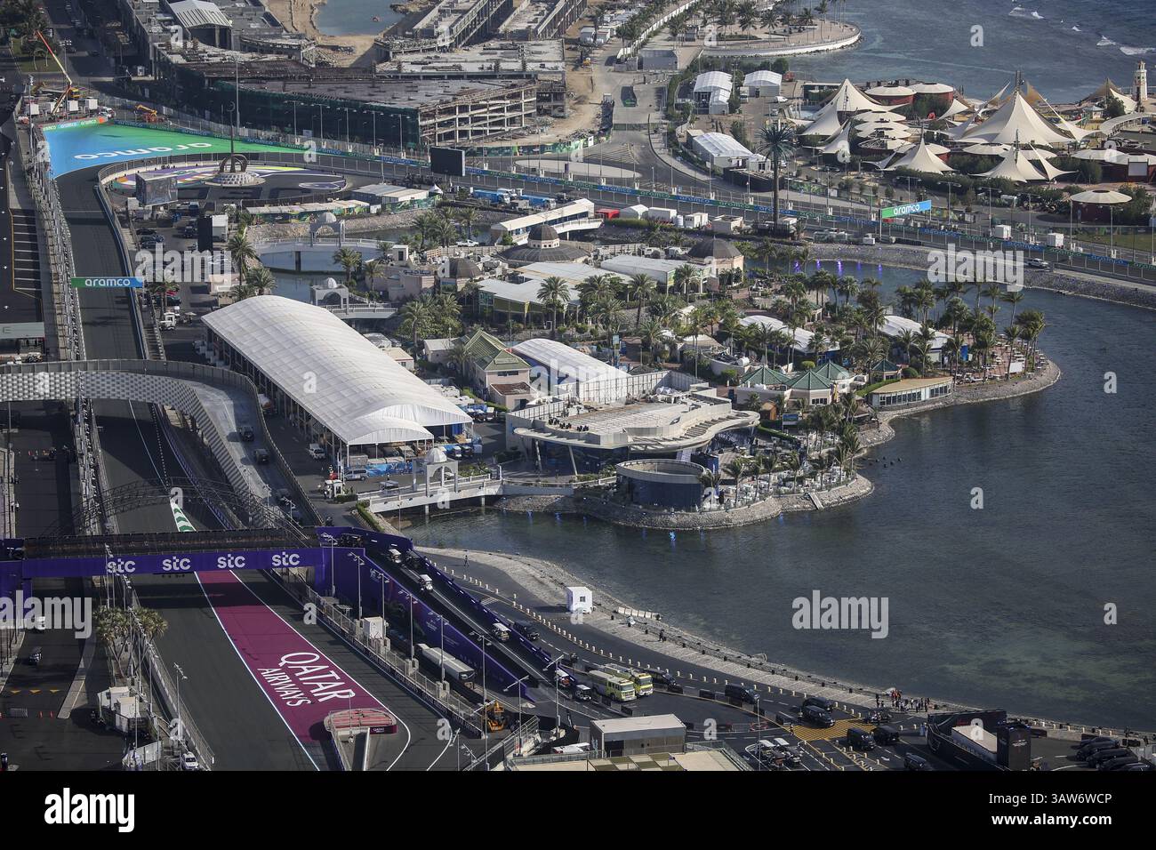 Aerial view of Jeddah Corniche Circuit during the Formula 1 STC Saudi ...