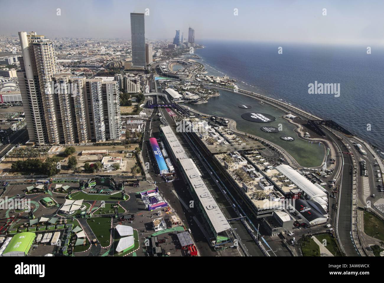 Aerial view of Jeddah Corniche Circuit during the Formula 1 STC Saudi ...