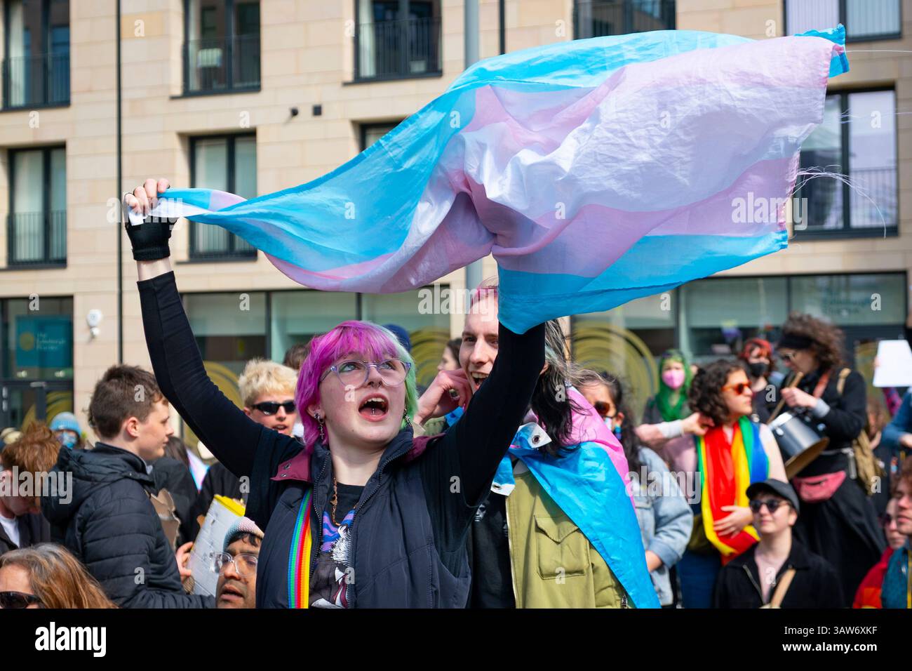 Edinburgh, Scotland UK. 19th April 2025. Pro trans demonstration held ...