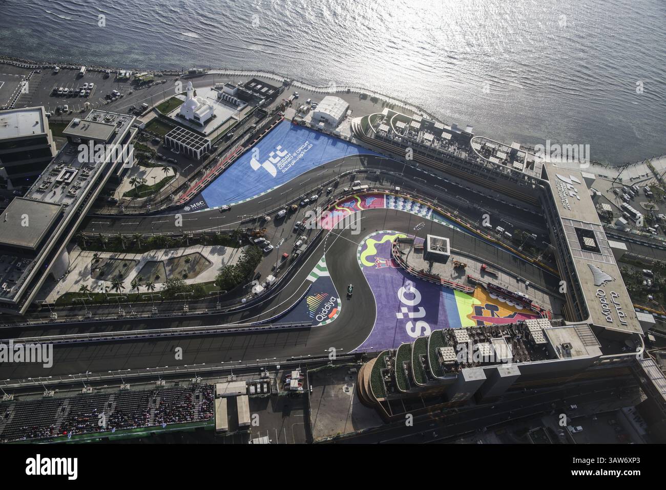 Aerial view of Jeddah Corniche Circuit during the Formula 1 STC Saudi ...