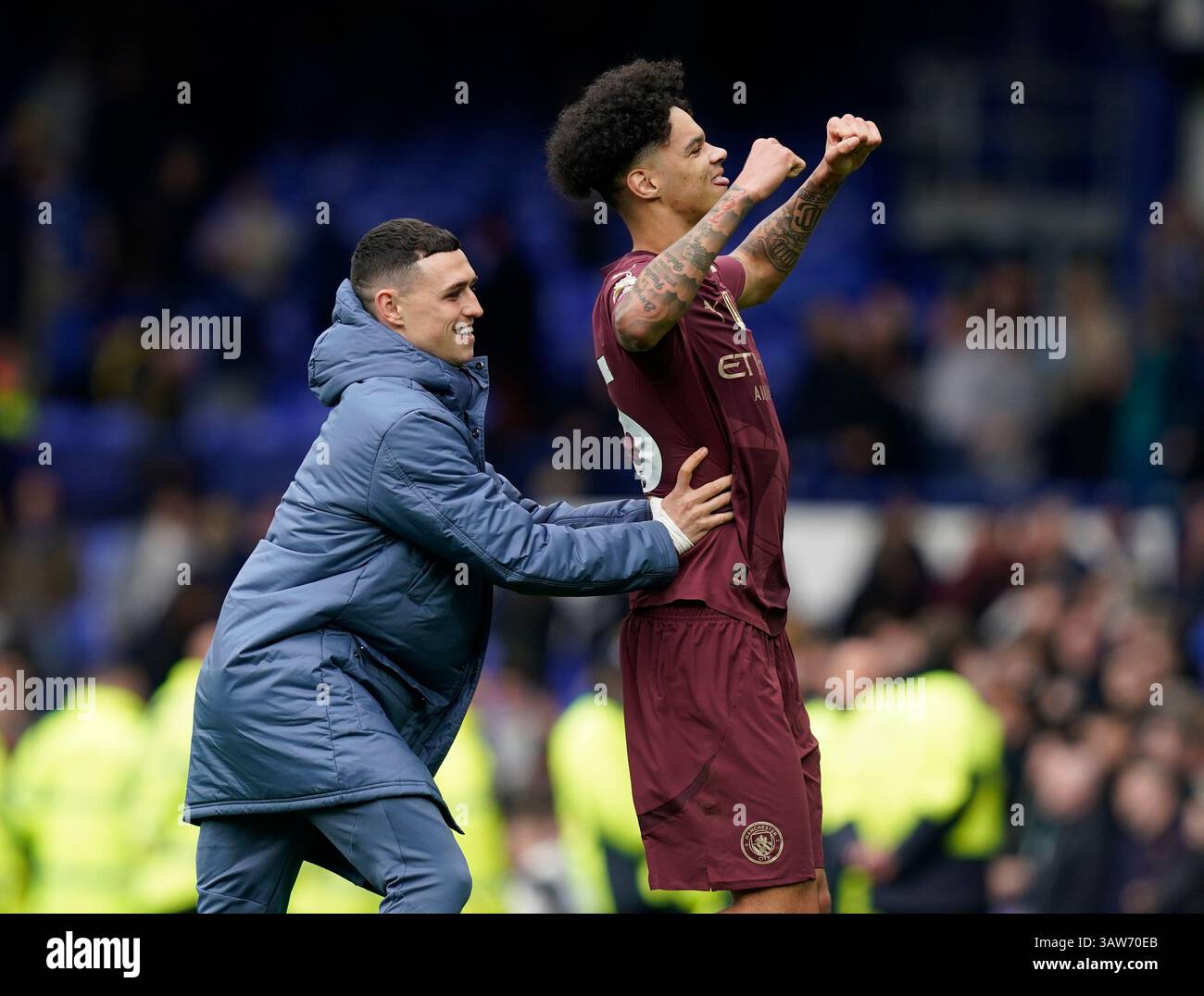 Liverpool, England, 19th April 2025. Phil Foden of Manchester City (l ...