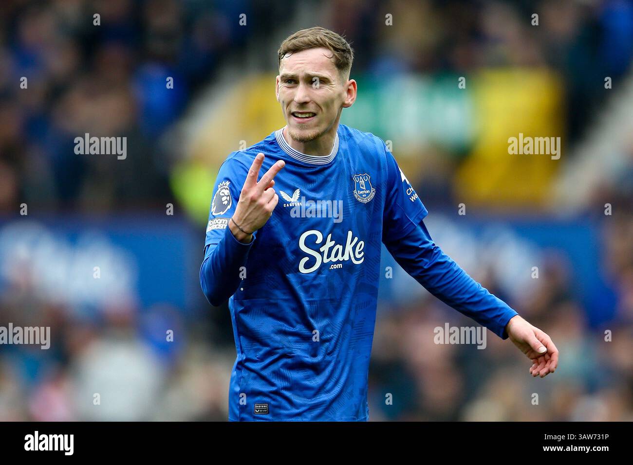 Liverpool, UK. 19th Apr, 2025. James Garner of Everton looks on ...
